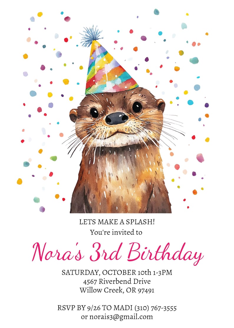 Cute Baby Otter Happy Birthday Customizable Invitation, Otter Themed ...