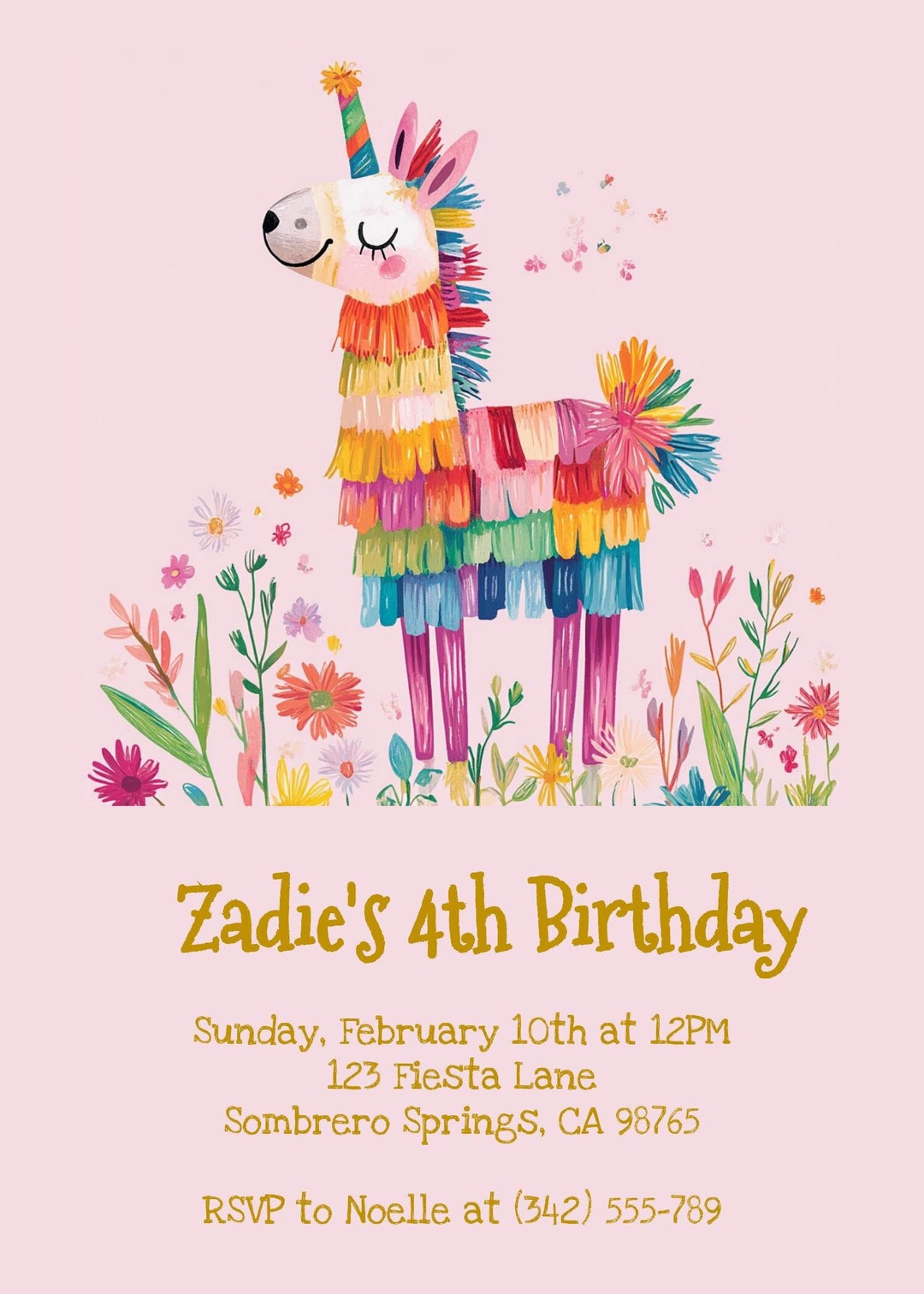 Spring Piñata Fiesta Children's Birthday Customizable Invitation, Kids ...
