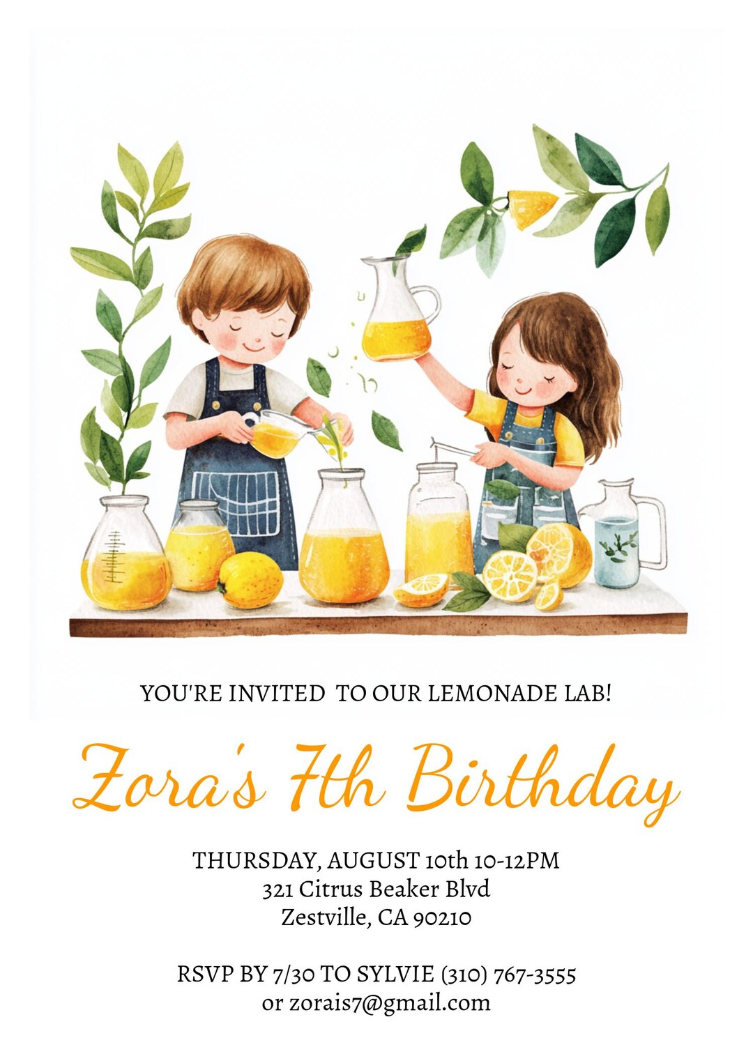 Sweet Lemonade Lab Kids Birthday Party Invitation | Editable Lemonade ...