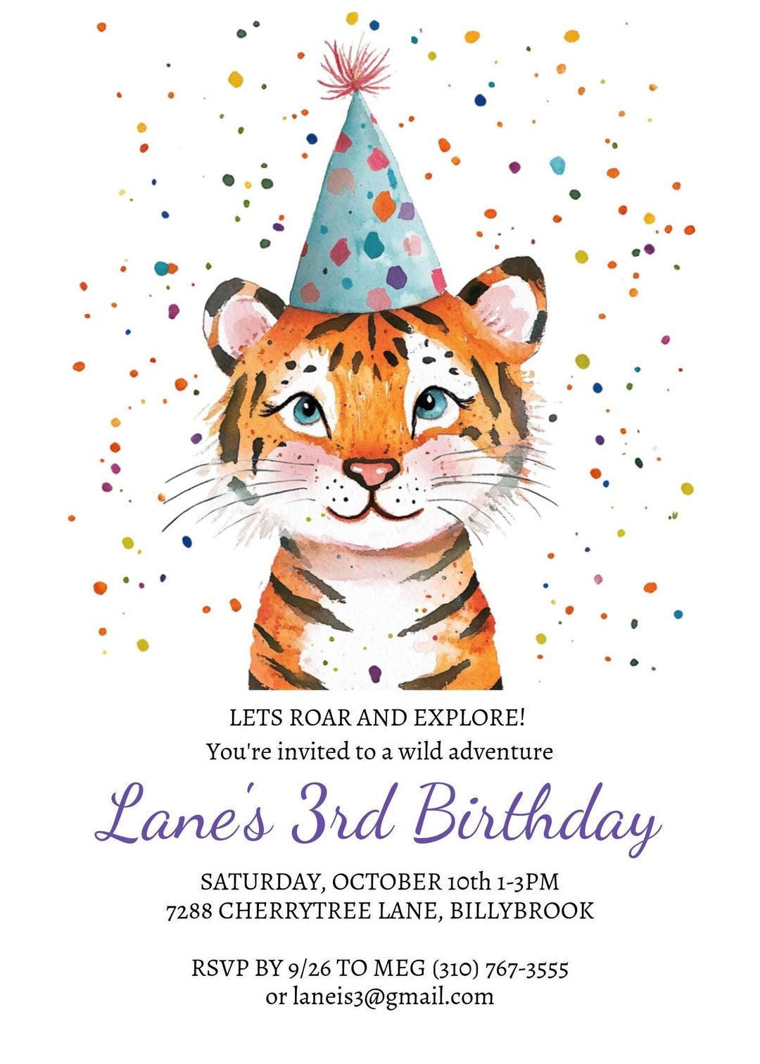 Tiger Girls Birthday Customizable Invitation, Cute Tiger Themed Kids ...