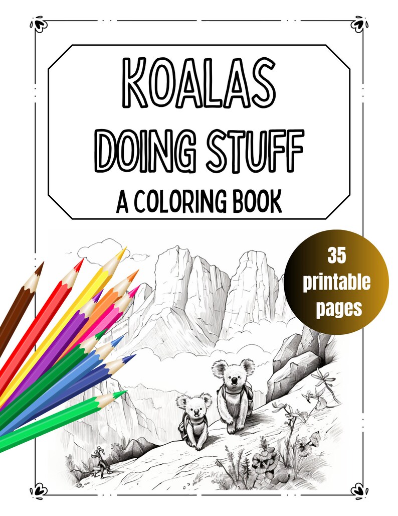 Printable Koala Coloring Pages for Kids, Instant Download, Australian ...