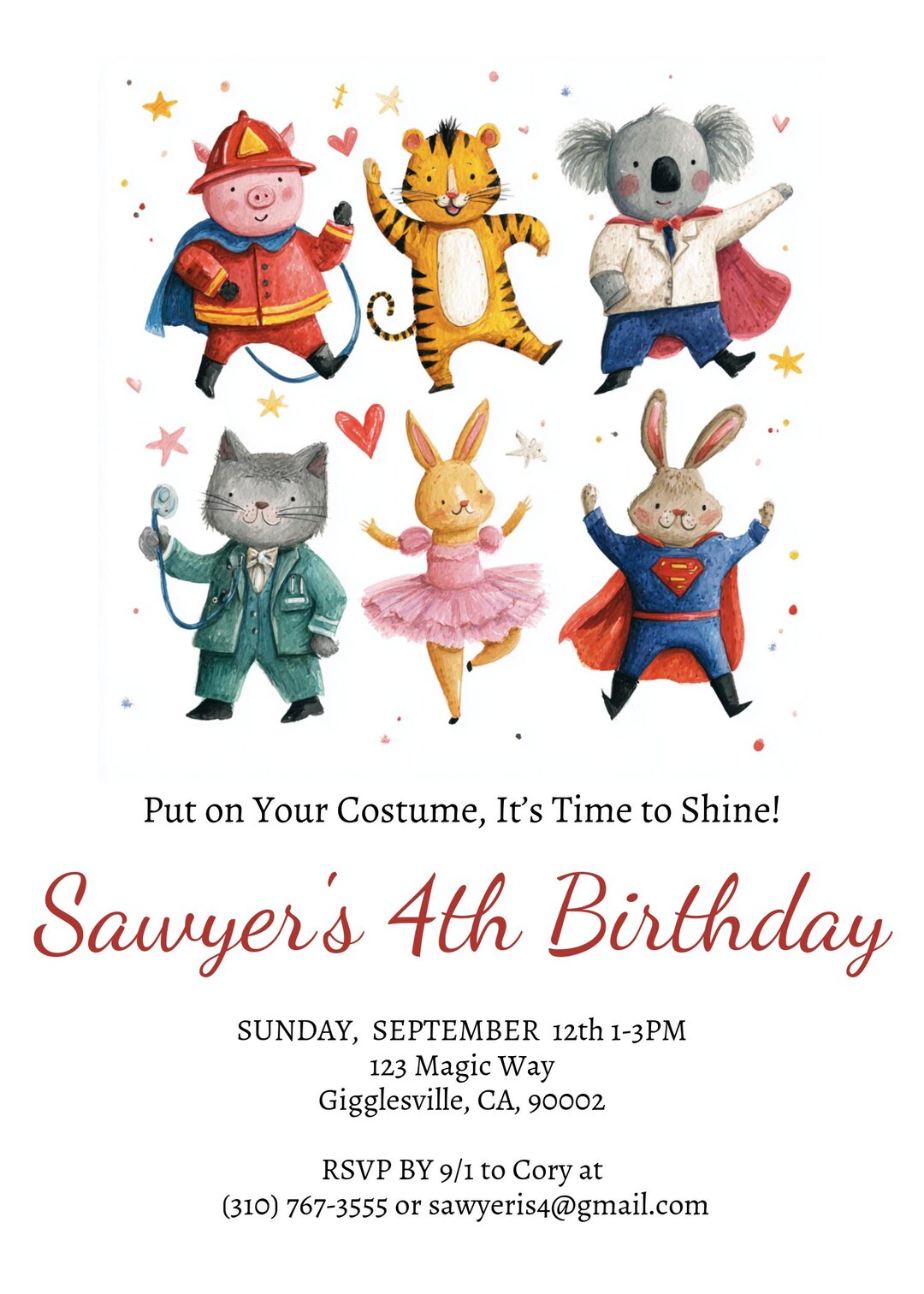 Cute Party Animal Costume Birthday Party Invitation, Customizable Cute ...