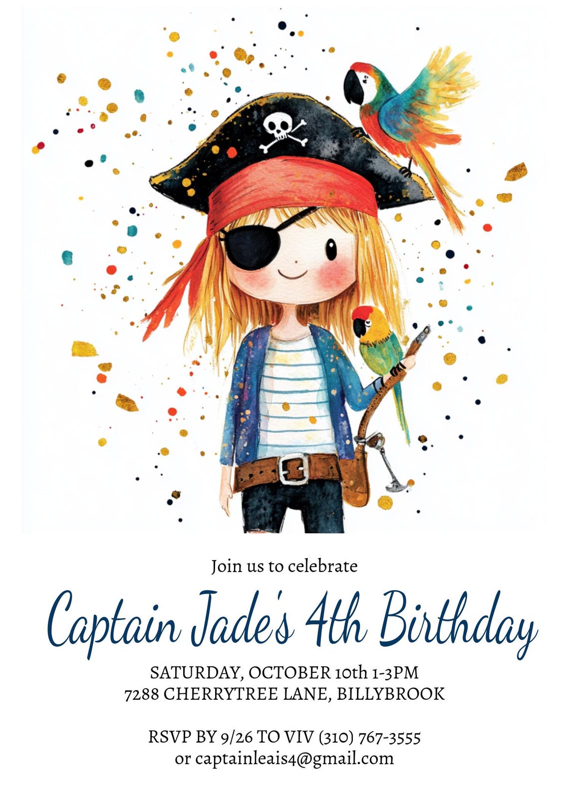 Girls Cool Pirate Birthday Party Invitation | Editable Cute Pirate Eye ...