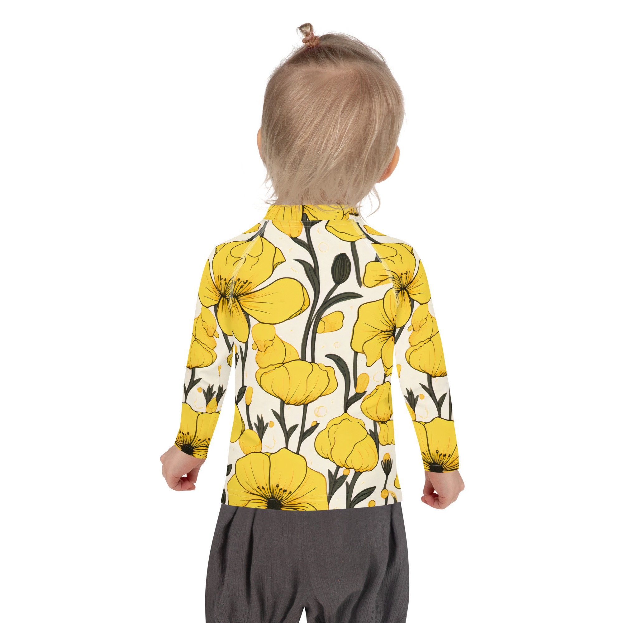 Kids Rash Guard Yellow Floral UPF 50 Sun Protection Swimwear - Etsy