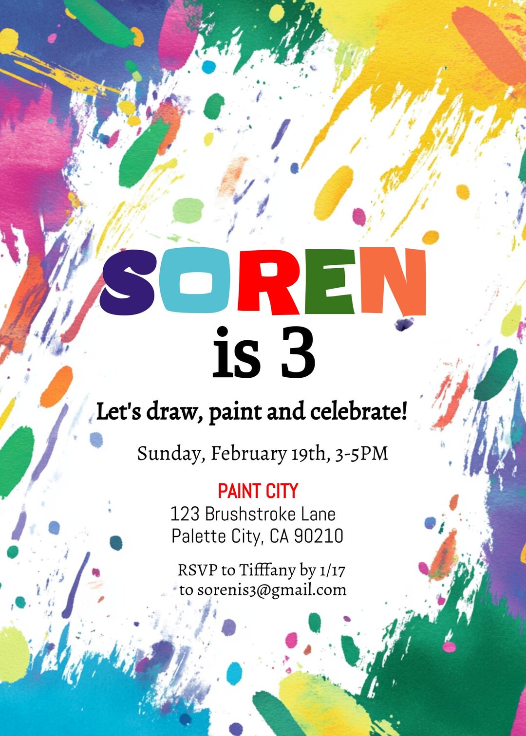 Paint & Play Kids Birthday Party Editable Invitation, Kids Painting ...