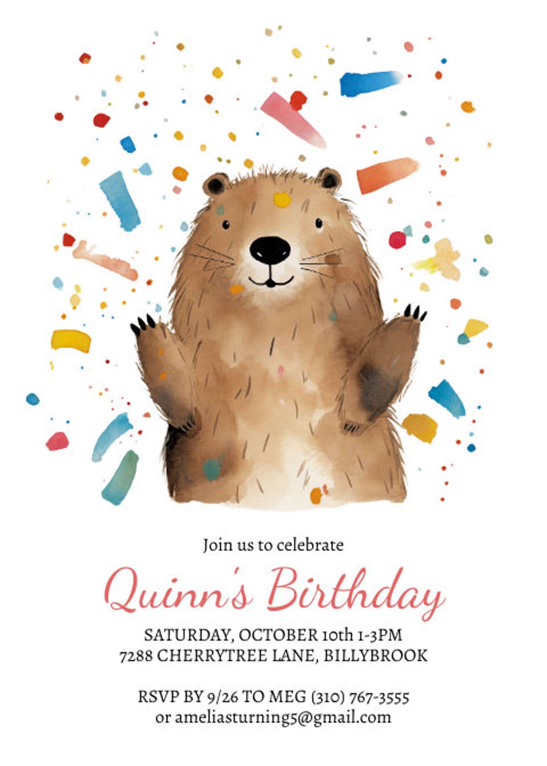 Wombat Happy Birthday Party Editable Invitation, Kids Party Template ...