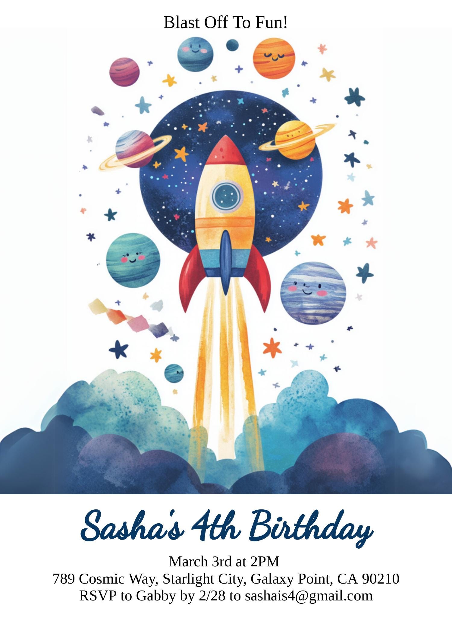 Outer Space Birthday Party Editable Invitation, Kids Rocket Ship Space ...