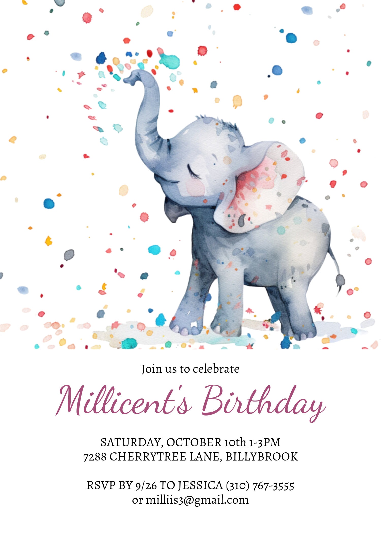 Elephant Happy Birthday Party Invitation, Customizable Kids Bday Party ...