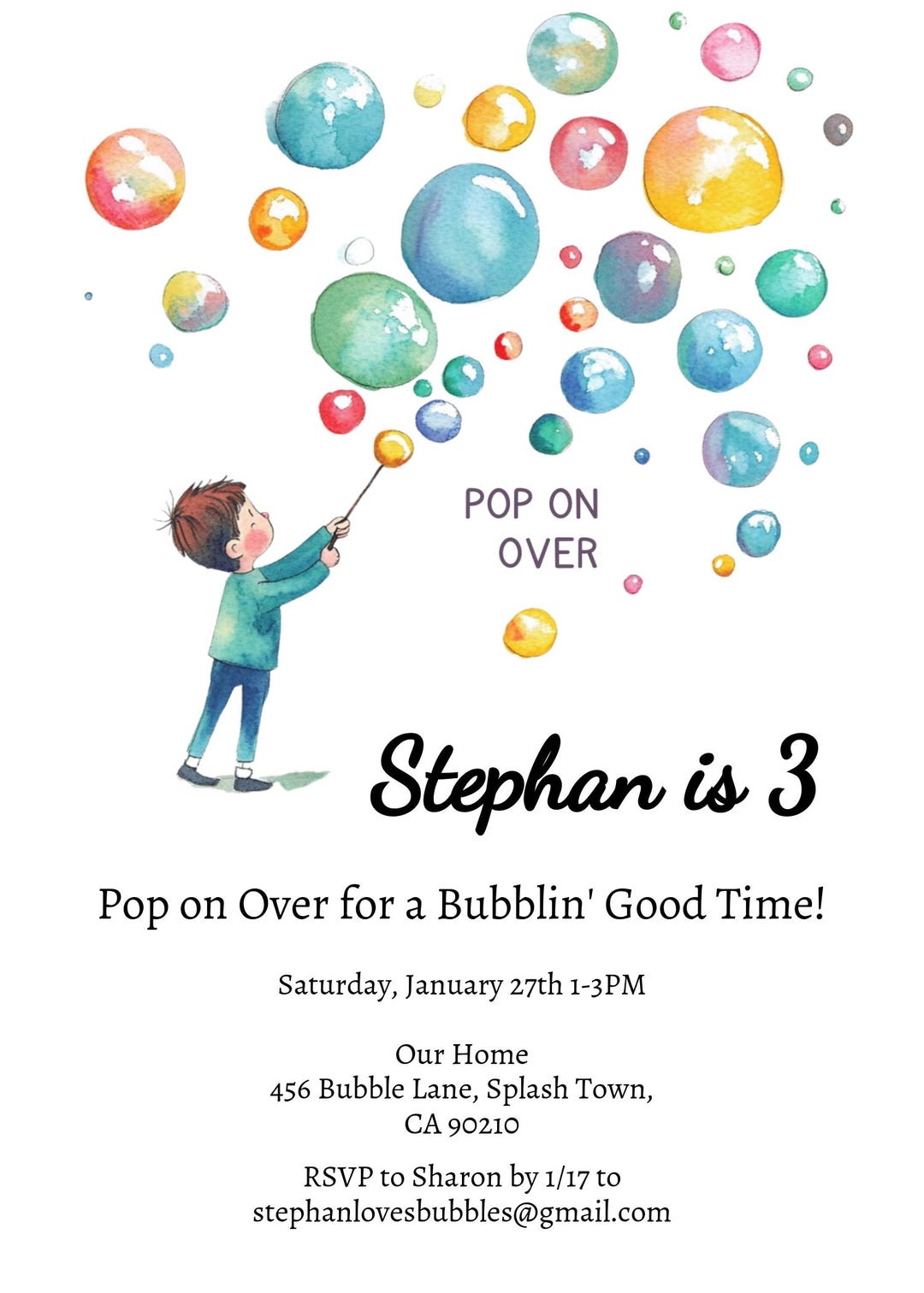 Boys Pop on Over Bubble Birthday Party Customizable Invitation, Digital ...