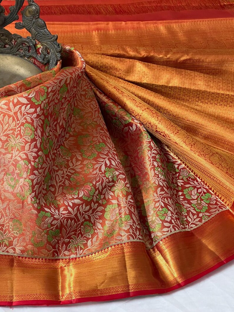 Beautiful Rust Colour Pure Kanchipuram Silk Saree Indian Traditional ...