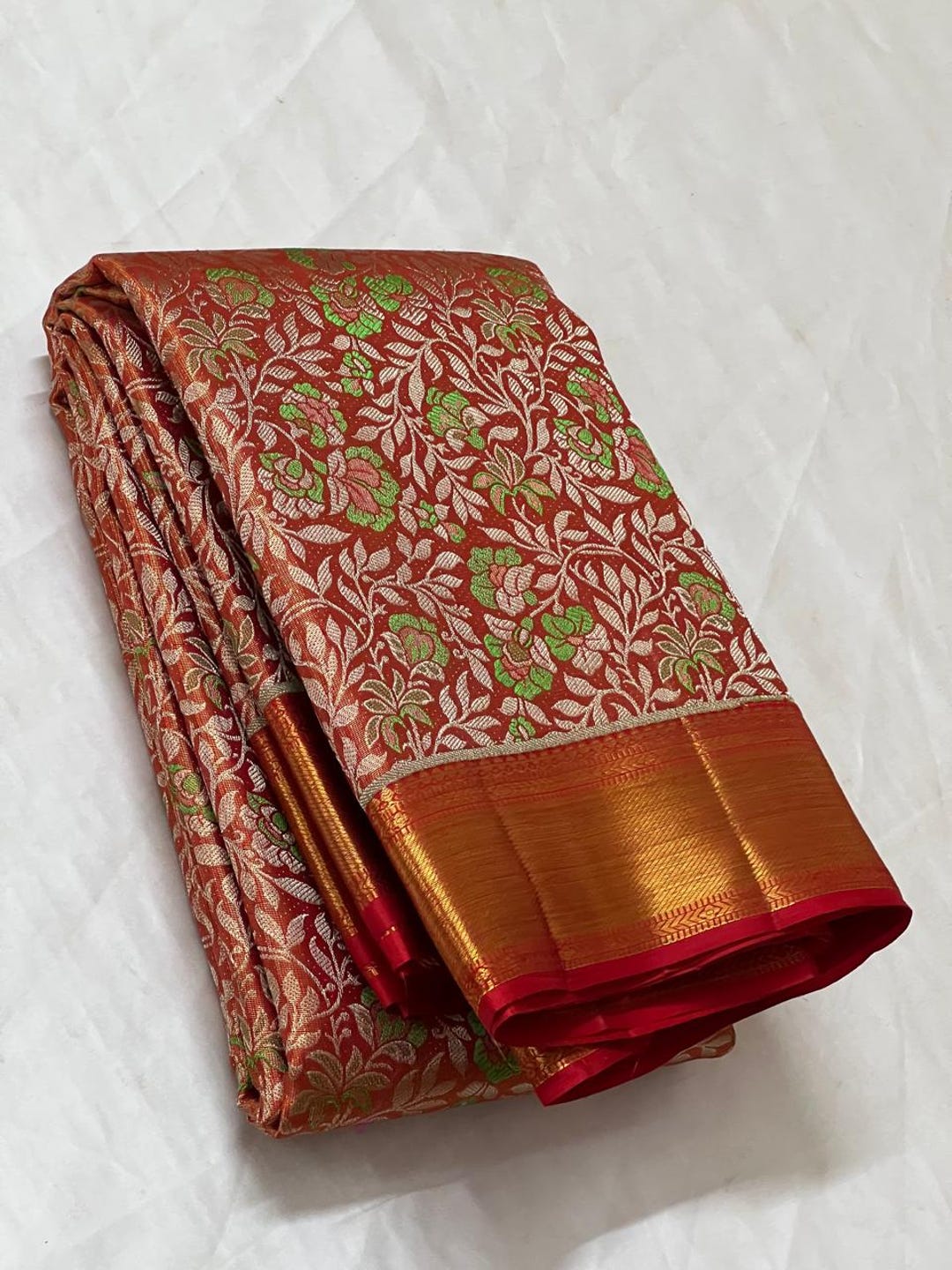 Beautiful Rust Colour Pure Kanchipuram Silk Saree Indian Traditional ...