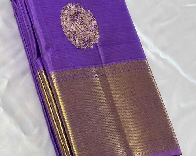 Lavender Color Bridal Pure Kanchipuram Silk Sareeindian Traditional ...
