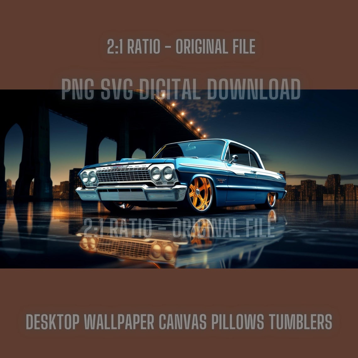 Candy Blue 64 Impala Lowrider Cityscape PNG 5 Aspect Ratio Bundle ...