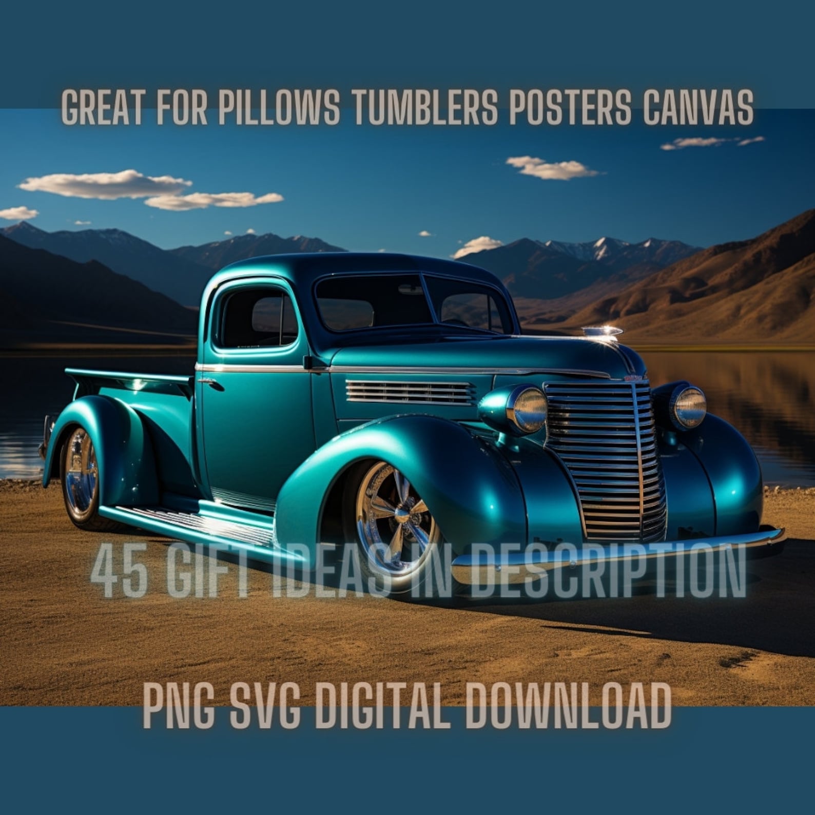 Vintage Blue Lowrider Truck PNG Bundle, Man Cave Décor: Retro Lowrider ...