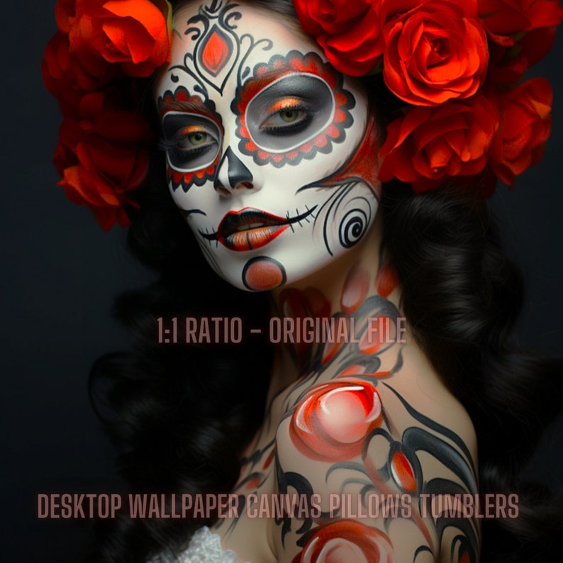 Calavera Catrina Chicana PNG, Floral Print Latina With Realistic Roses ...