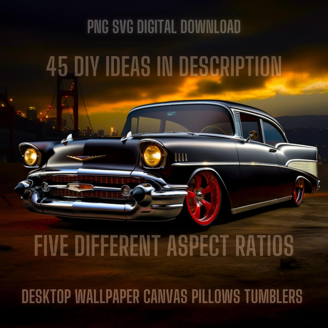 This Retro Black 57 Chevy PNG Bundle Comes With 5 Different Aspect ...