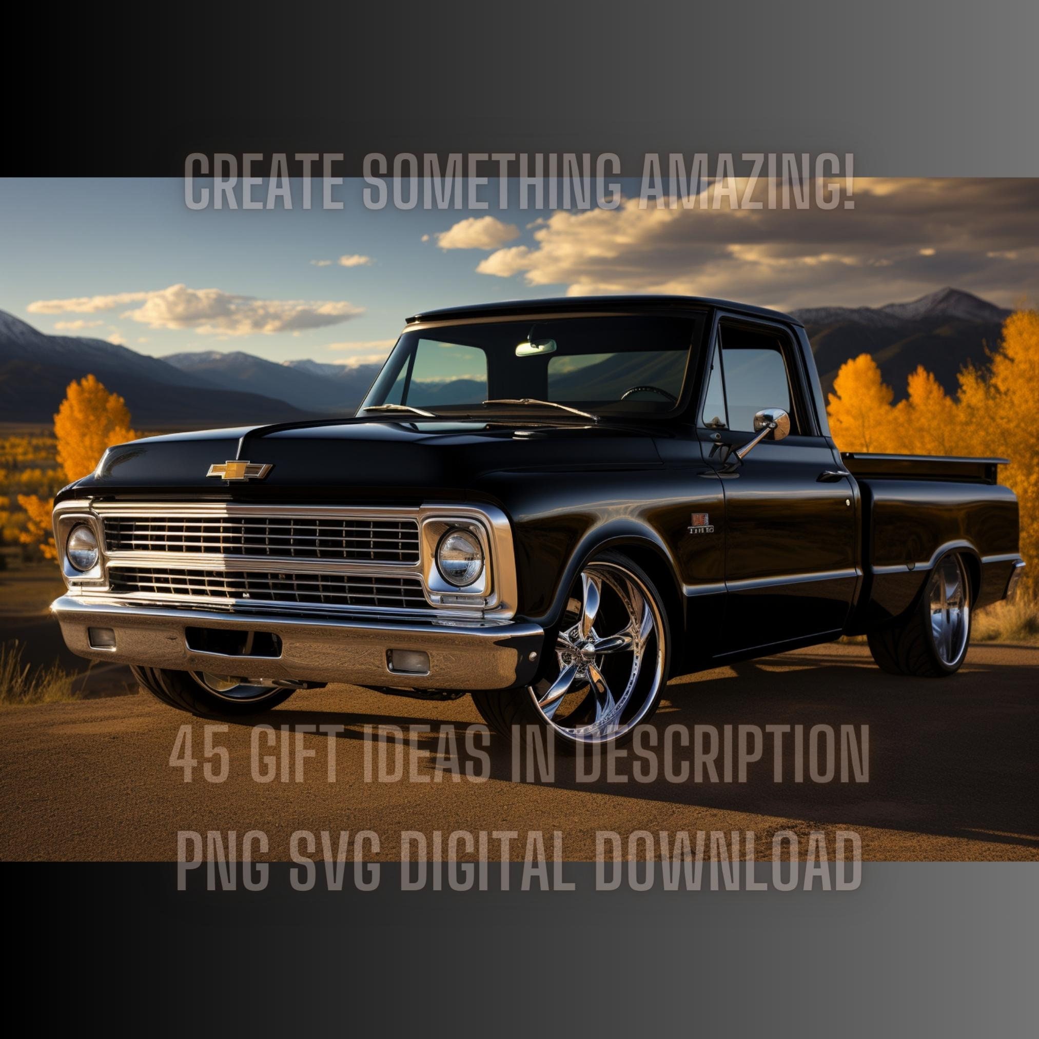 Black 68 Chevy C10 Pickup PNG Bundle, Classic Muscle Truck Wall Art Png ...