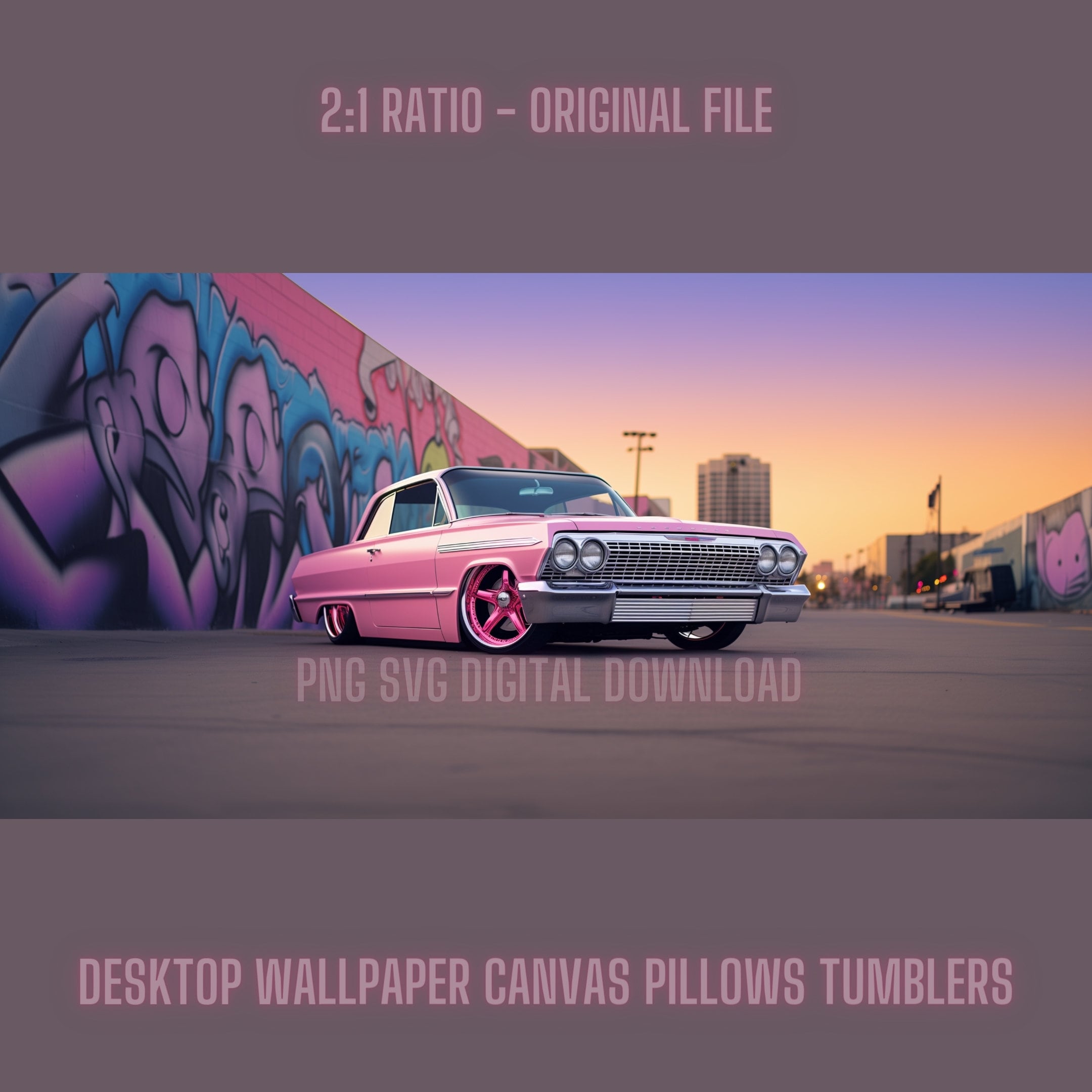 Pink Impala SS Lowrider PNG Digital Download, She Shed Décor & Unique ...