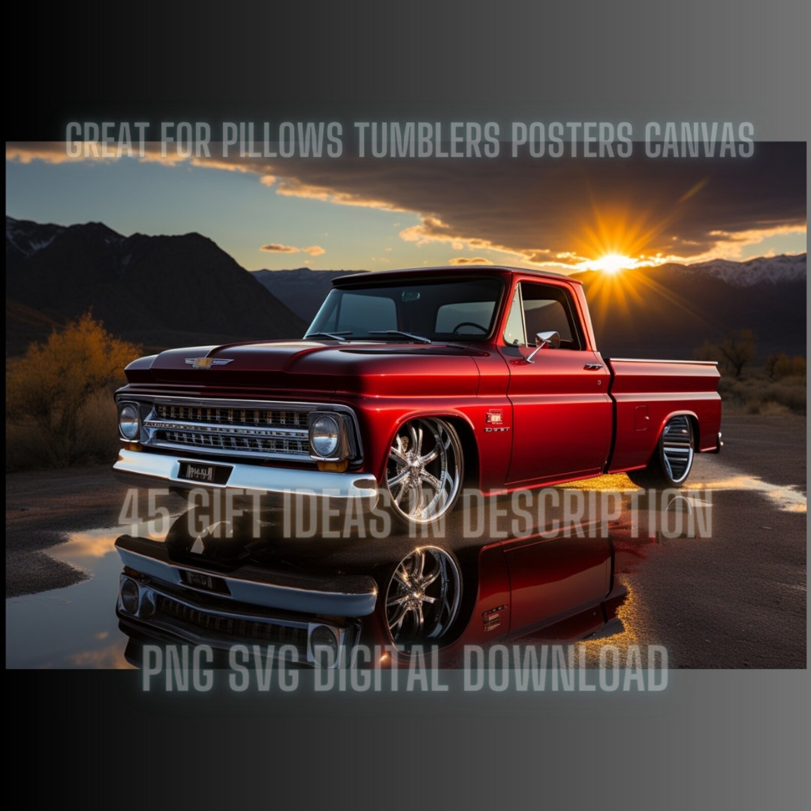 Classic Chevy C10 Pickup PNG Bundle, Vintage Muscle Truck Wall Art Png ...
