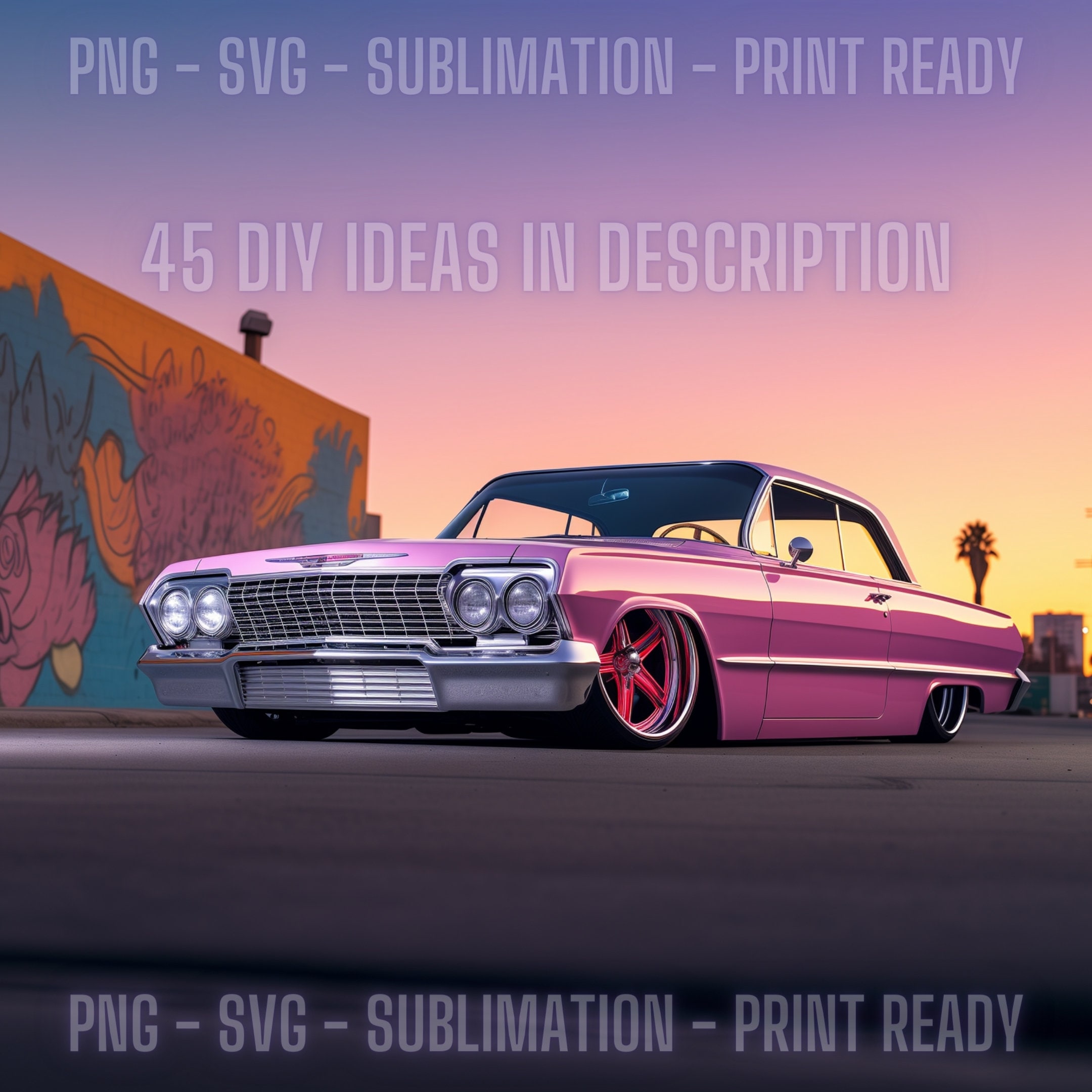 Pink Impala SS Lowrider PNG Digital Download, Woman Cave Décor & Unique ...