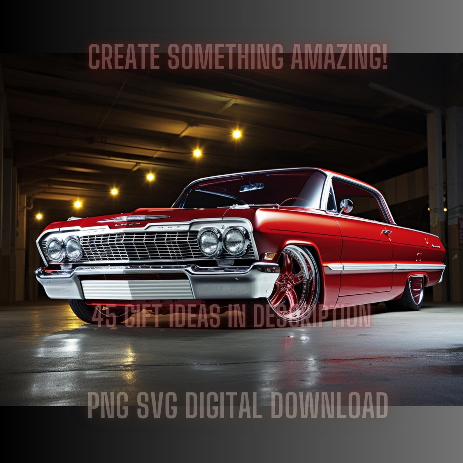 Vintage Red 64 Impala Lowrider PNG Bundle, Chicano Lowrider Png ...