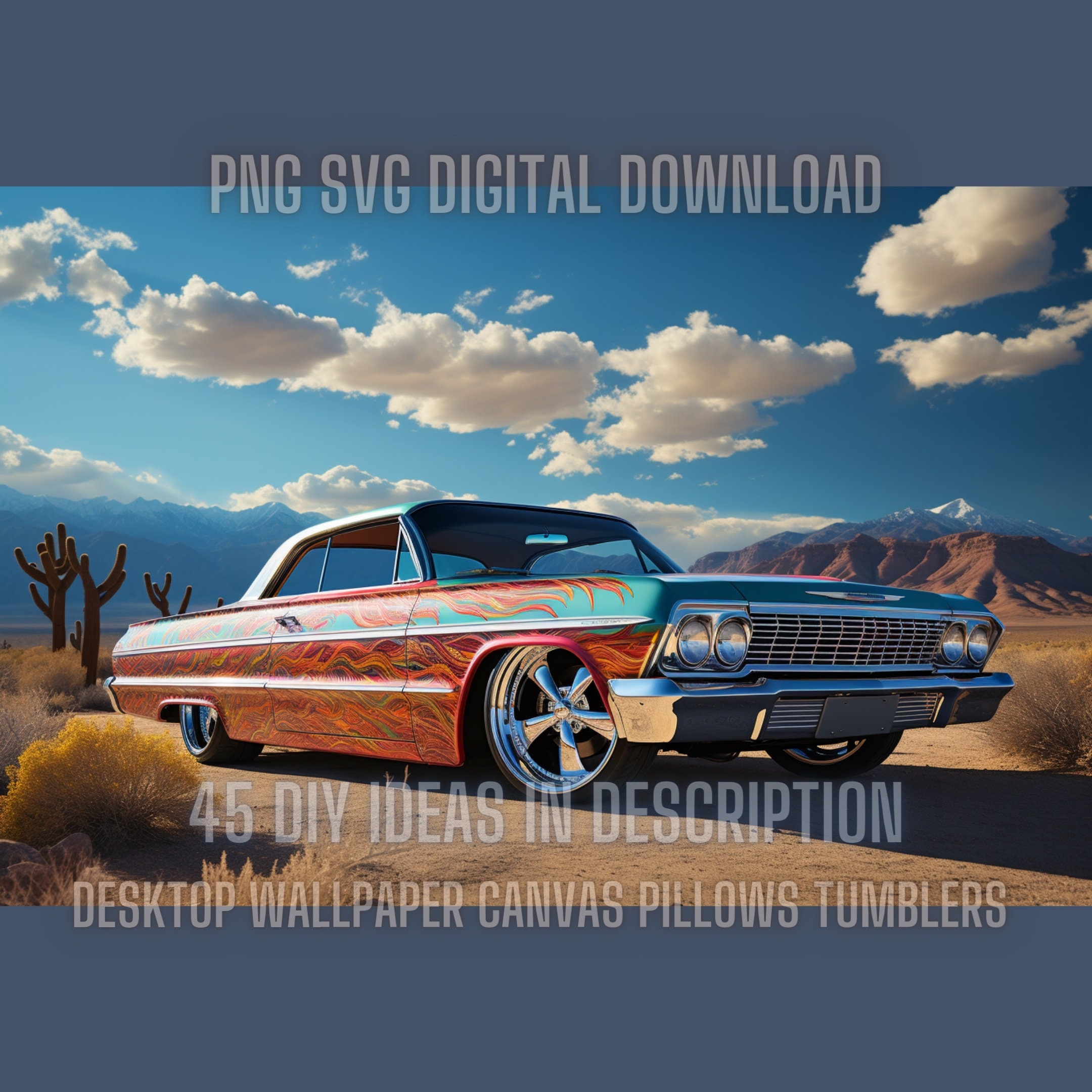 Custom 64 Impala Blue Lowrider PNG Bundle, Chicano Lowrider Png ...