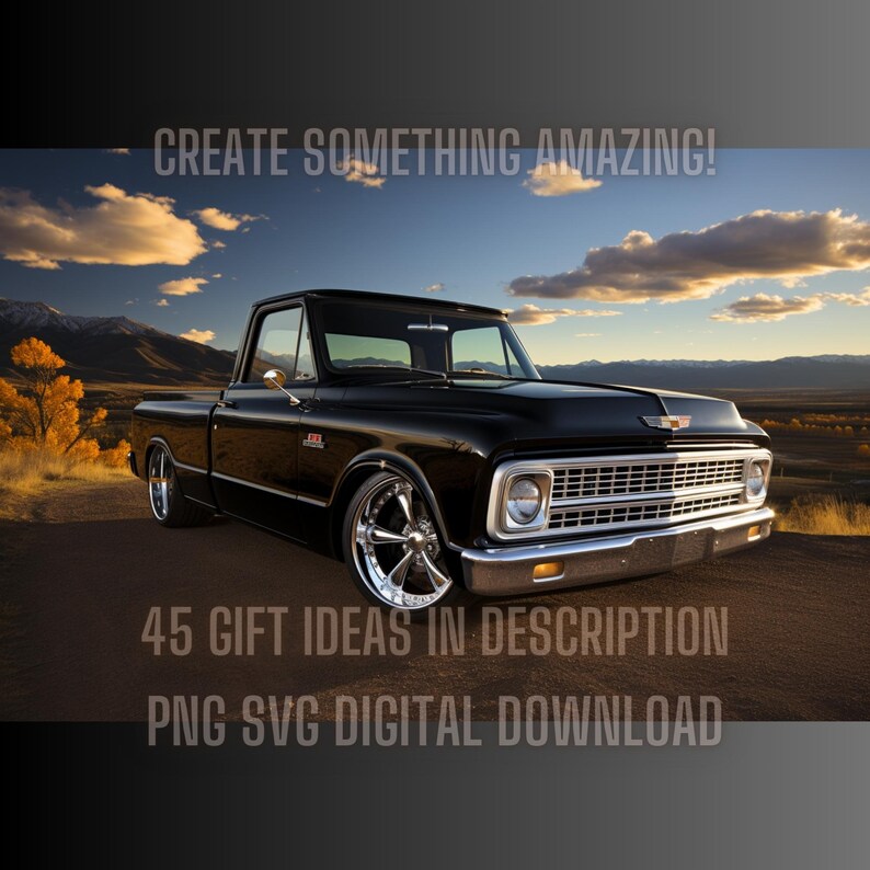 Black 68 Chevy C10 Pickup PNG Bundle, Classic Truck Wall Art (digital ...