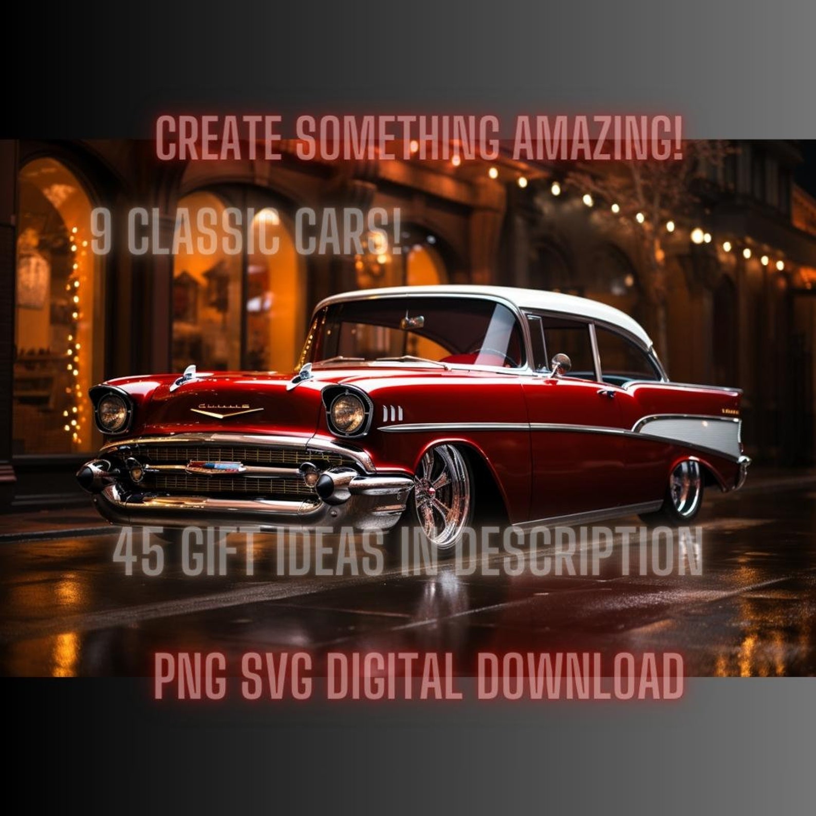 Christmas 57 Chevy PNG, 9 Car Bundle Digital Download, Holiday Muscle ...