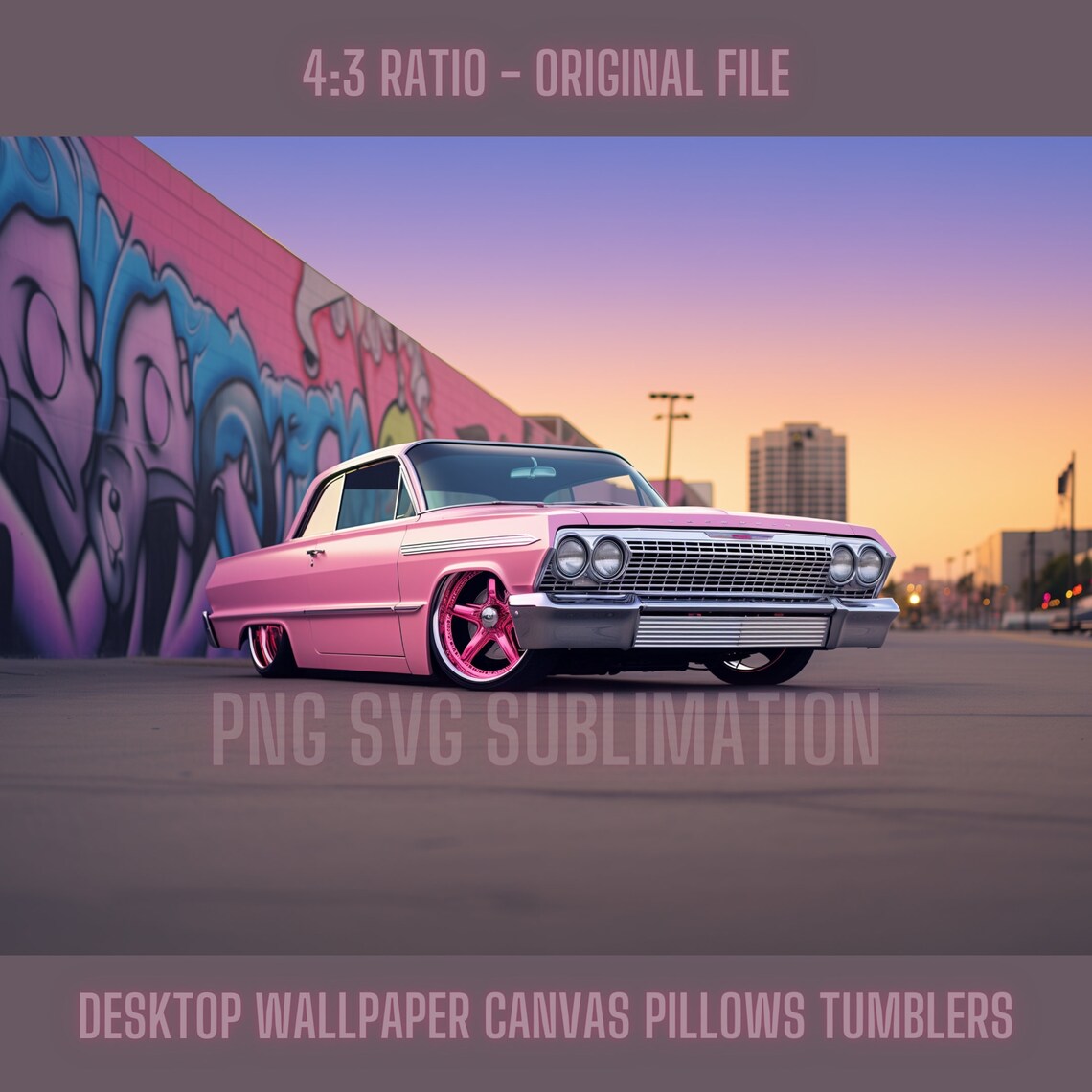 Pink Impala SS Lowrider PNG Digital Download, She Shed Décor & Unique ...