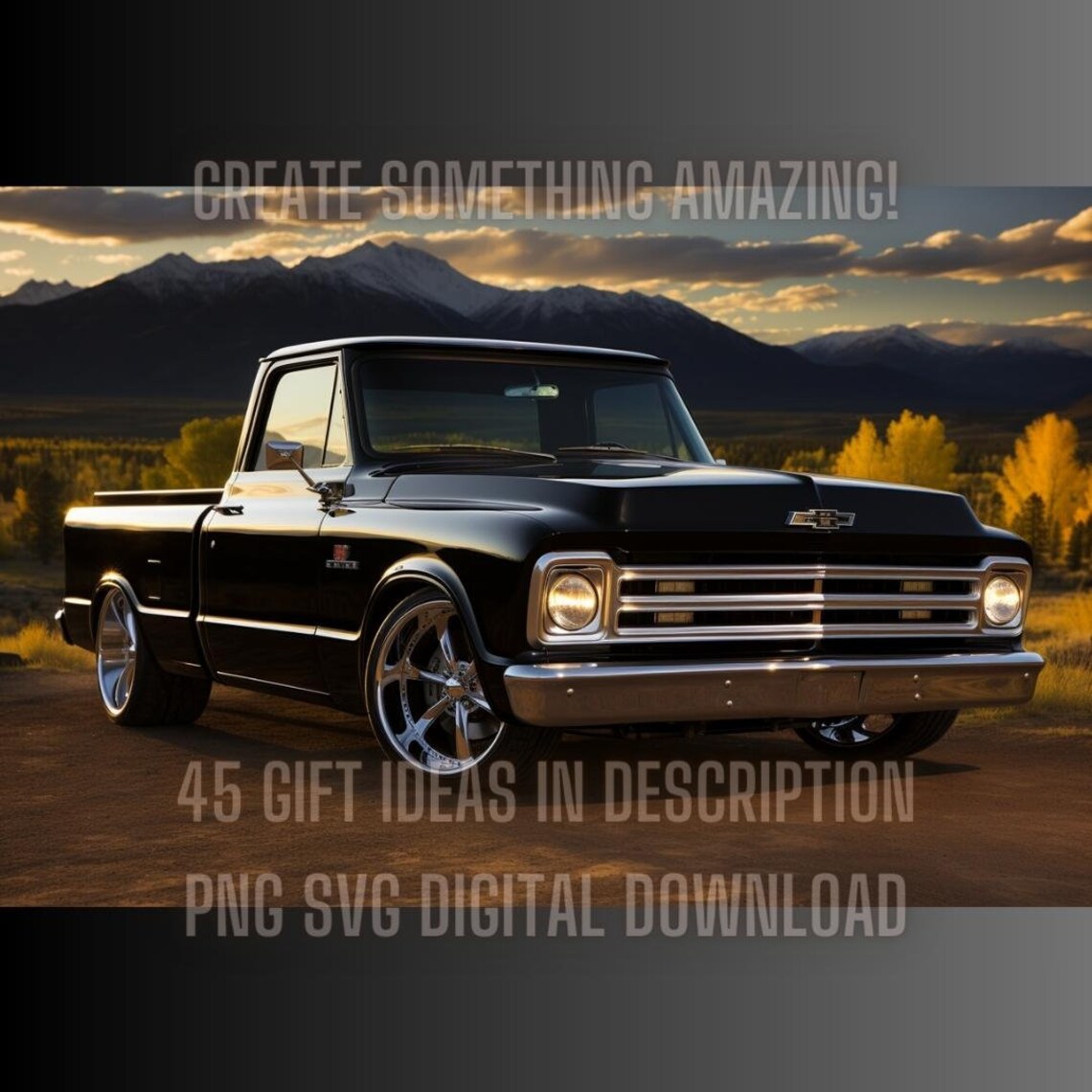 Black 68 Chevy C10 Pickup PNG Bundle, Classic Muscle Truck Wall Art Png ...