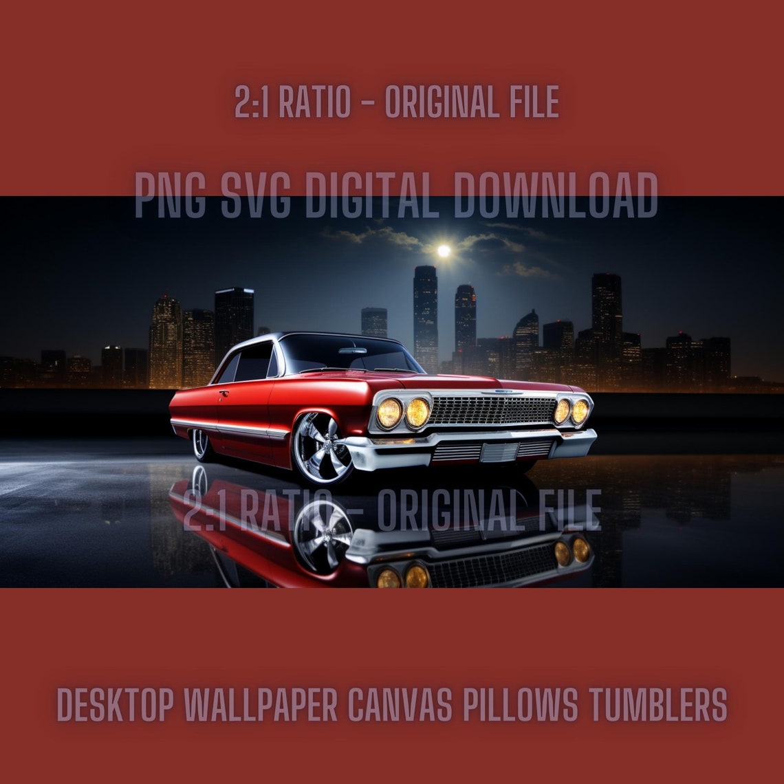 Candy Red 64 Impala Lowrider Cityscape PNG, 5 Aspect Ratio Bundle ...