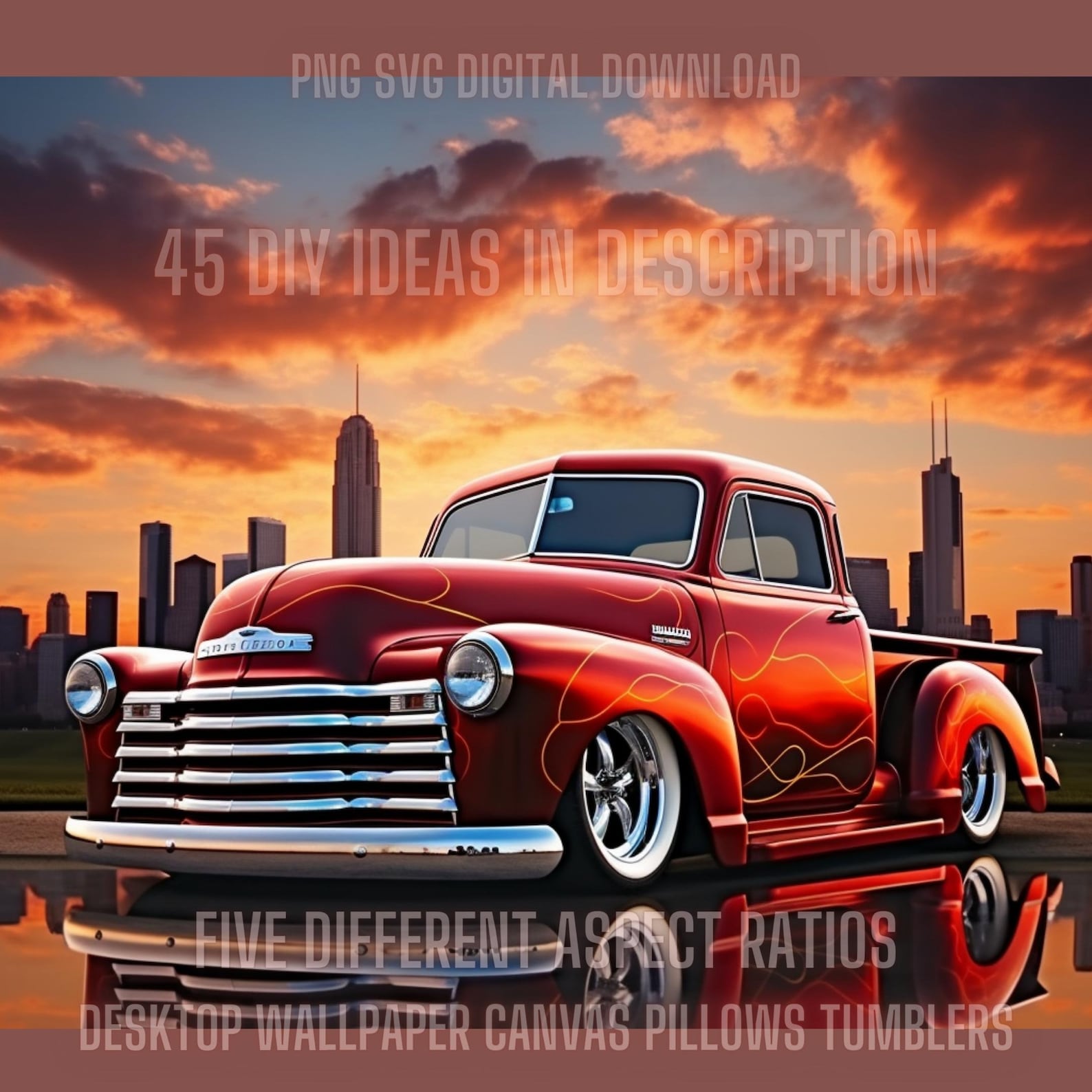 This Red 48 Chevy 3100 Lowrider Truck PNG Bundle Comes in 5 Aspect ...