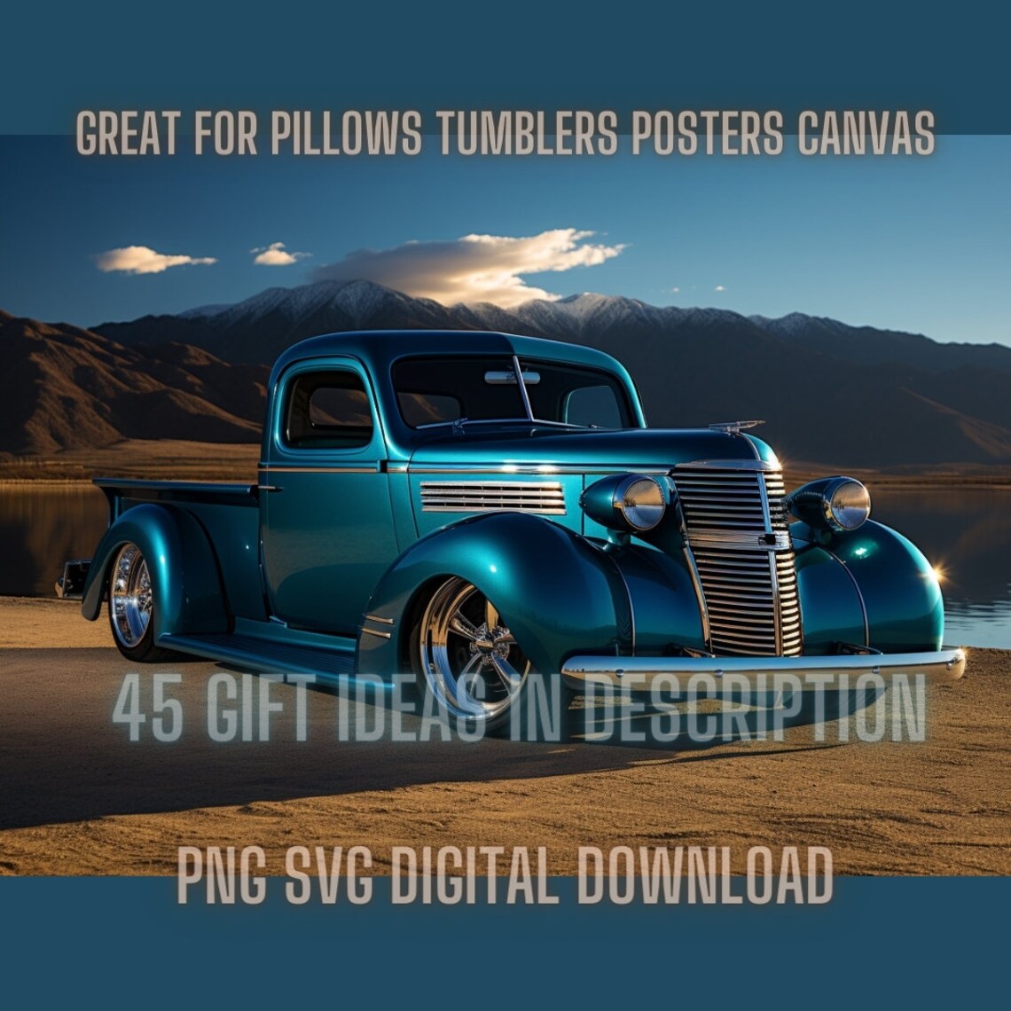 Vintage Blue Lowrider Truck PNG Bundle, Man Cave Décor: Retro Lowrider ...