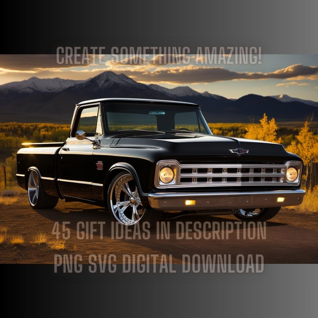Black 68 Chevy C10 Pickup PNG Bundle, Classic Muscle Truck Wall Art Png ...