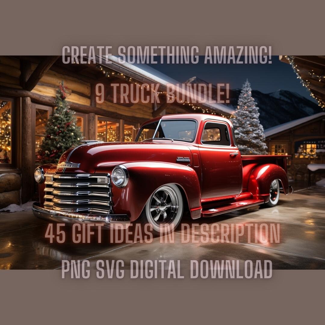 Christmas Red 48 Chevy C10 Pickup Truck PNG Bundle, Classic C10 Art Png ...