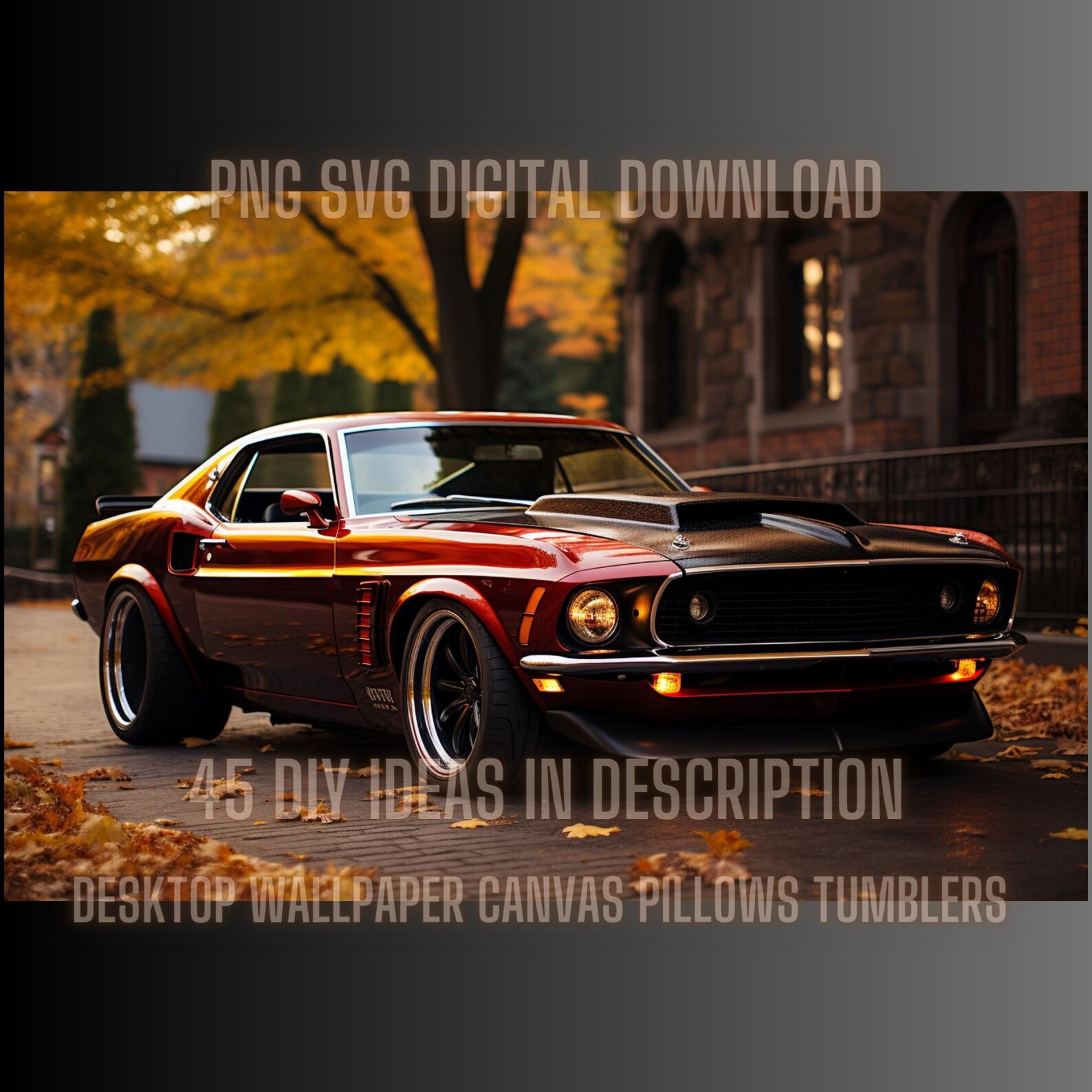 Custom Red 68 Mach 1 Cobra PNG Digital Download, Vintage Muscle Car PNG ...