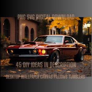 Custom Red 68 Mach 1 Cobra PNG Digital Download, Vintage Muscle Car PNG ...