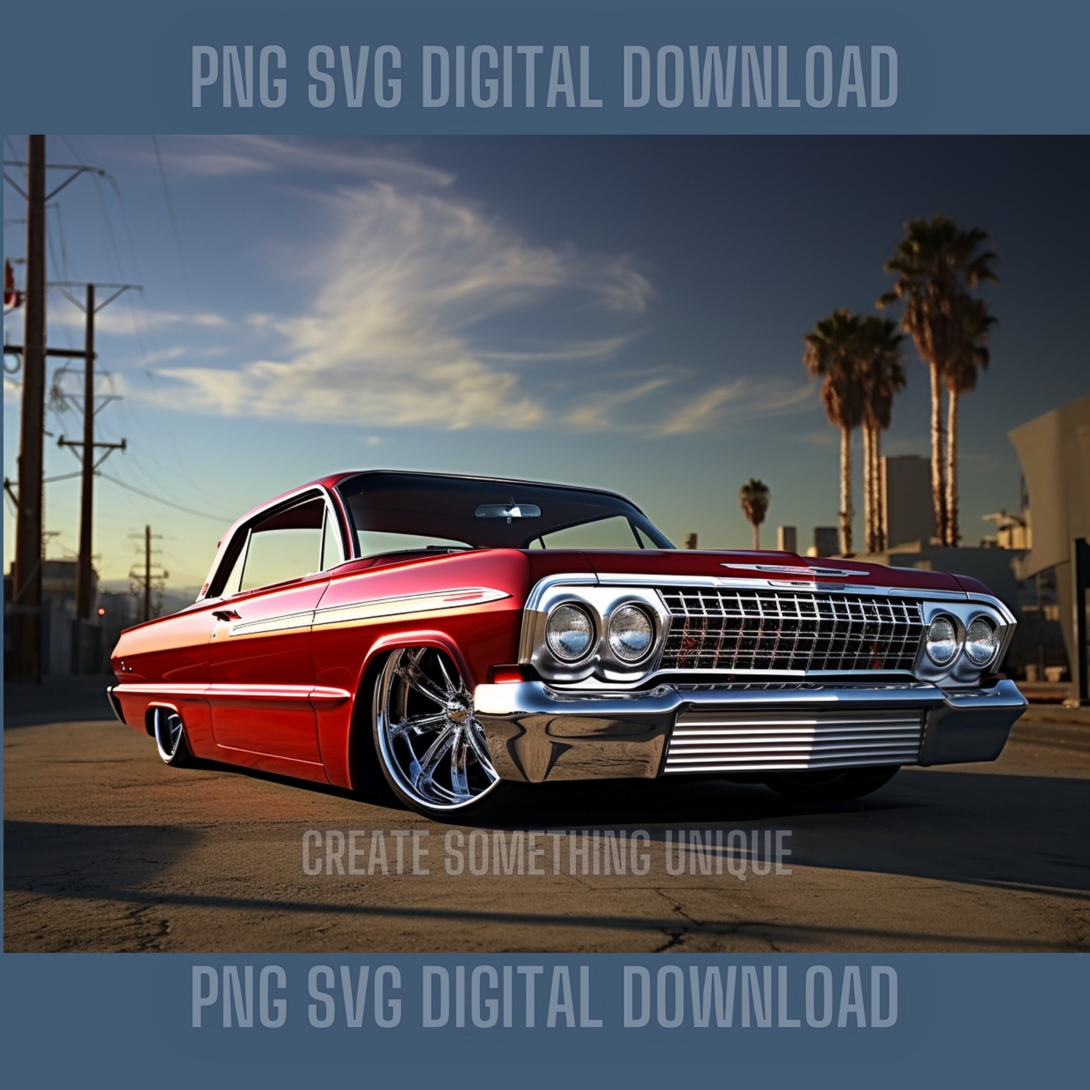 Vintage 64 Impala Lowrider PNG Bundle, Vintage Lowrider Wall Art Png ...