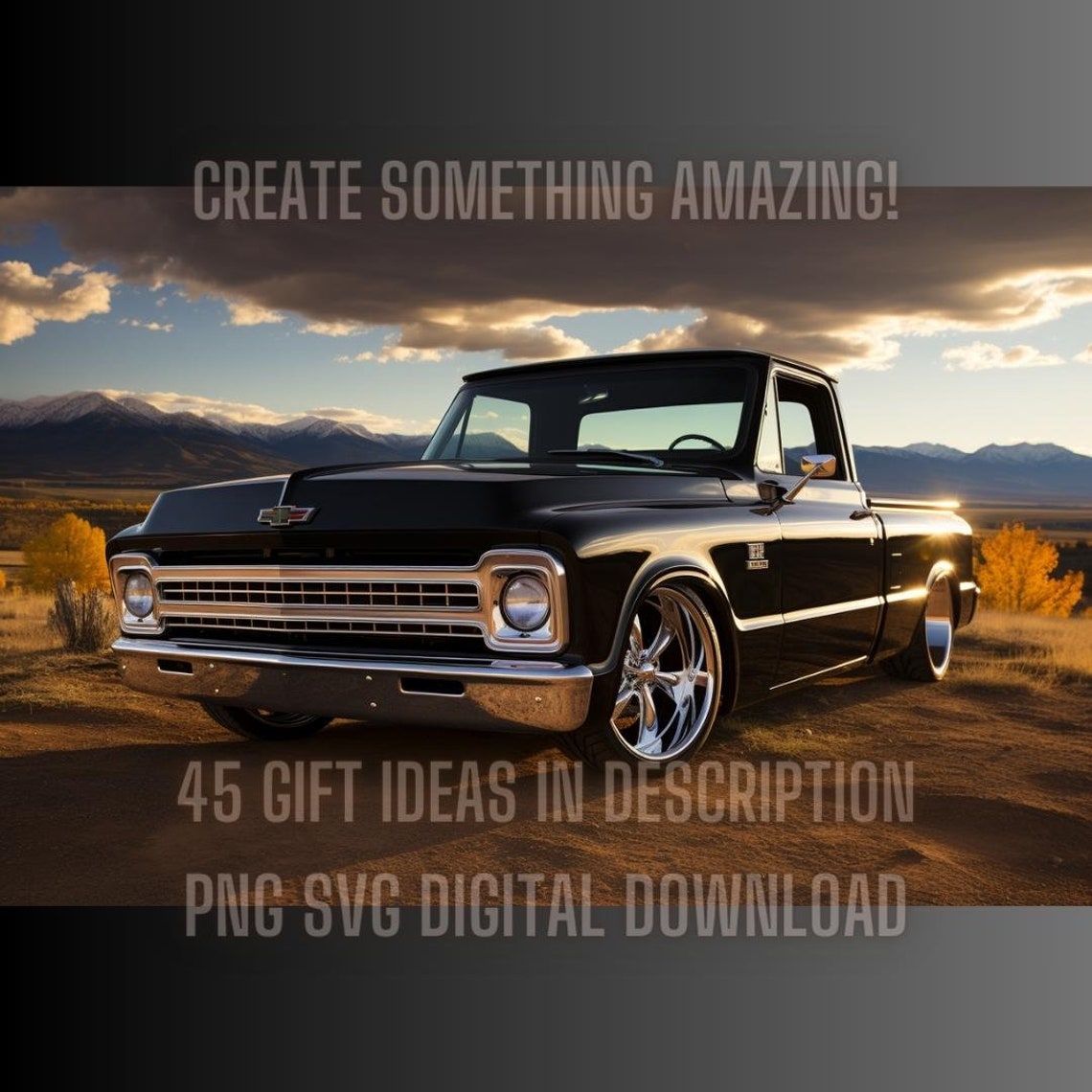 Black 68 Chevy C10 Pickup PNG Bundle, Classic Muscle Truck Wall Art Png ...