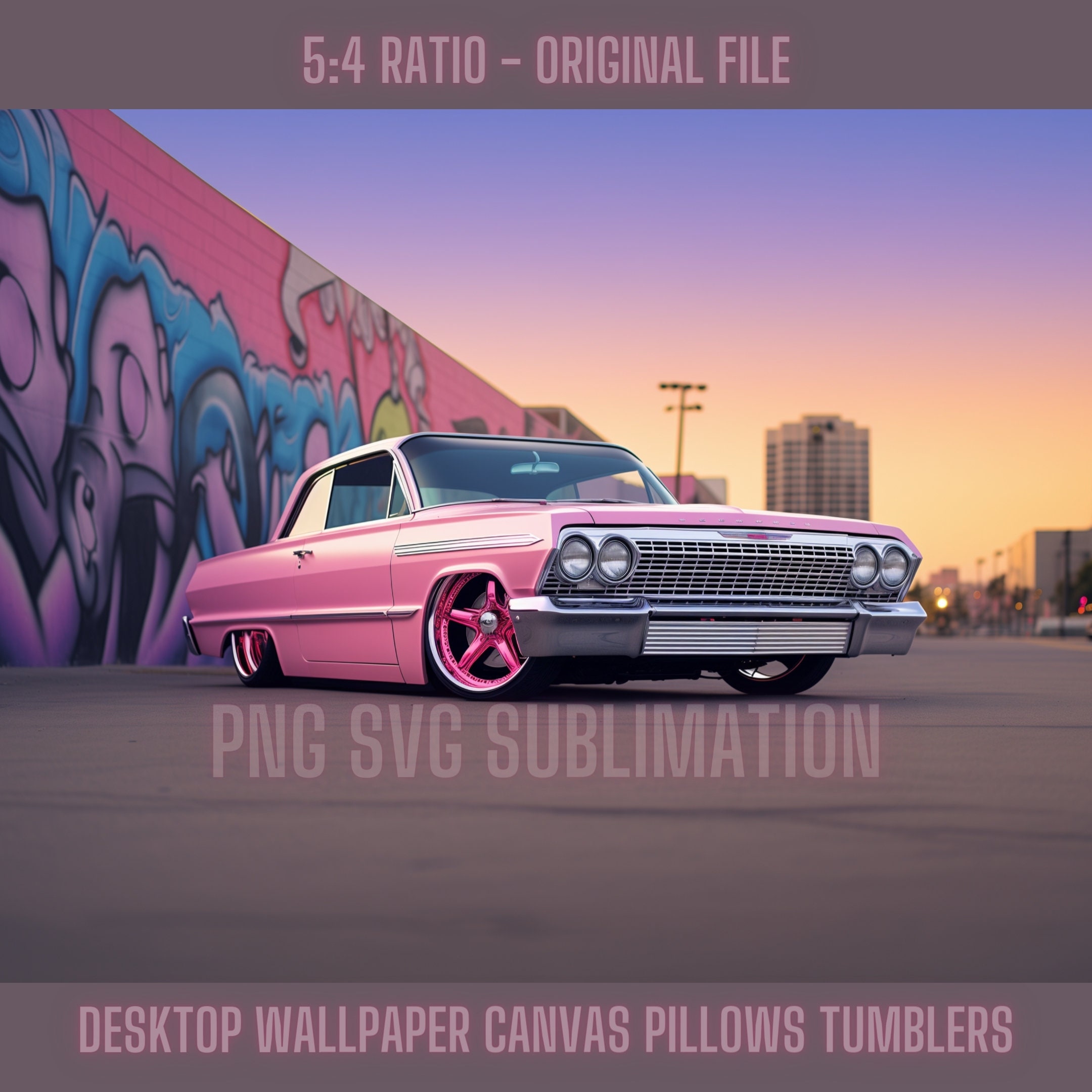 Pink Impala SS Lowrider PNG Digital Download, She Shed Décor & Unique ...
