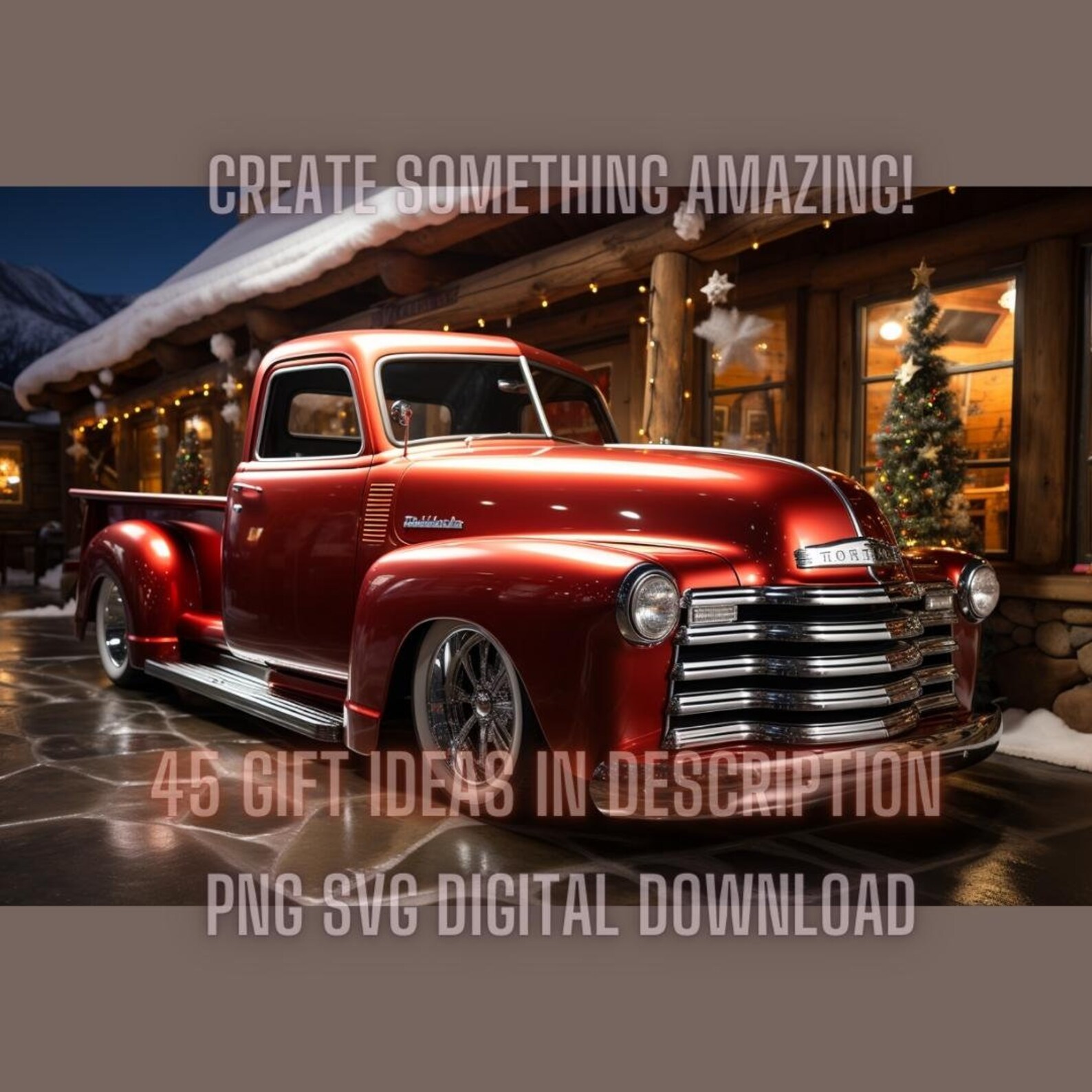 Christmas Red 48 Chevy C10 Pickup Truck PNG Bundle, Classic C10 Art Png ...