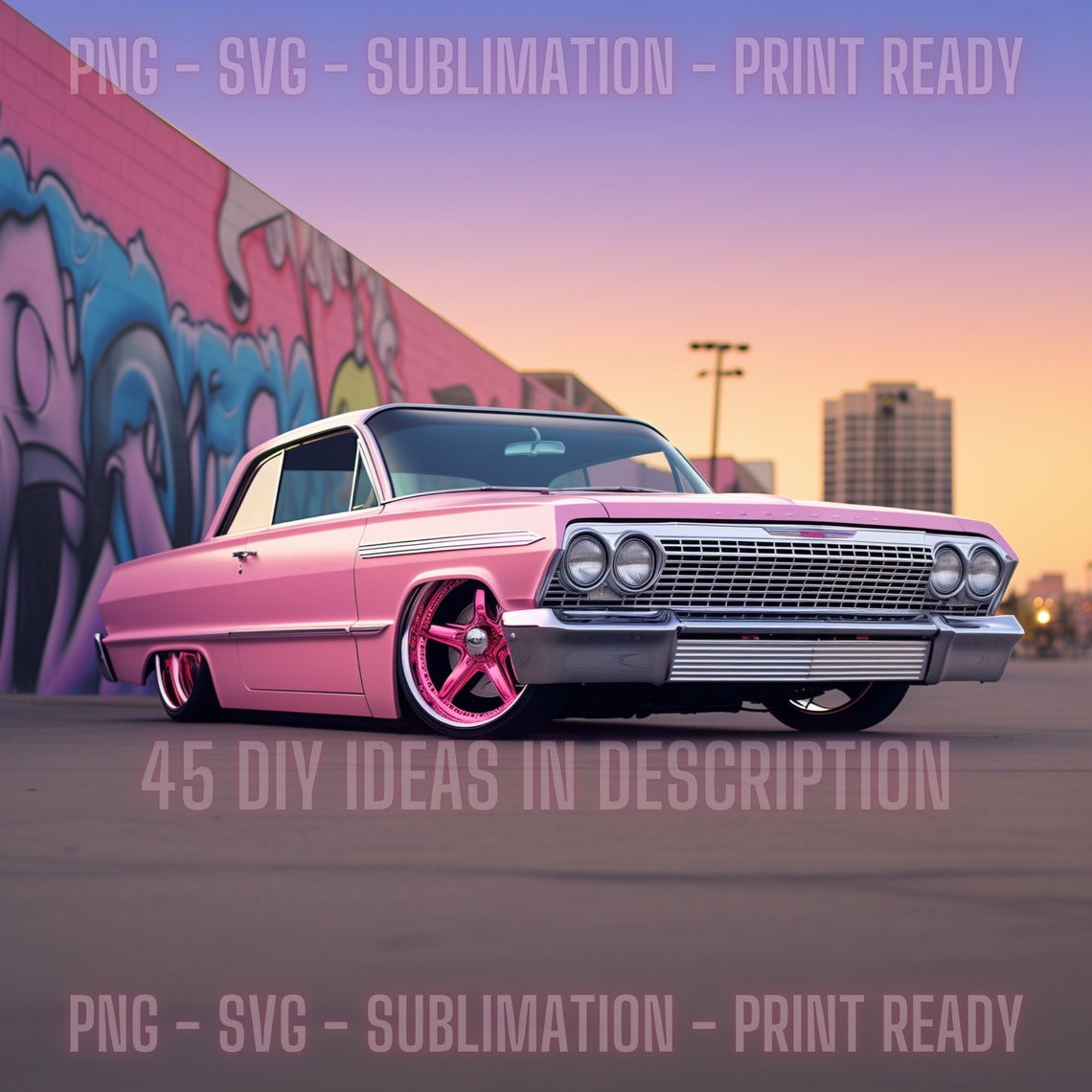 Pink Impala SS Lowrider PNG Digital Download, She Shed Décor & Unique ...