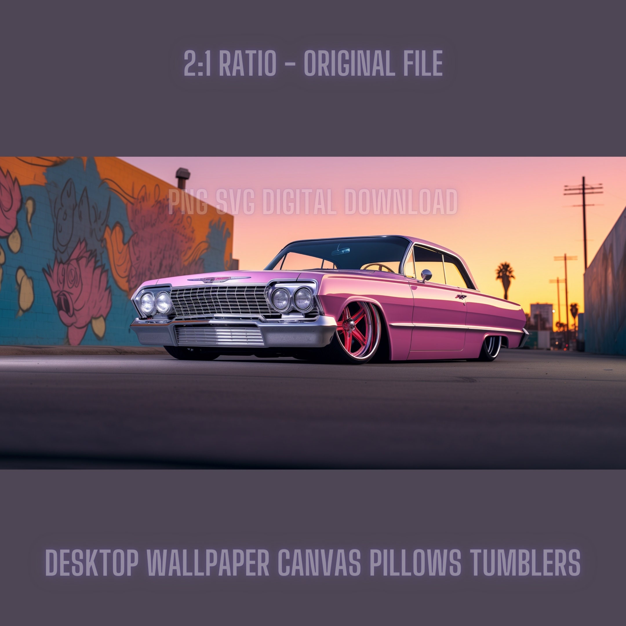 Pink Impala SS Lowrider PNG Digital Download, Woman Cave Décor & Unique ...