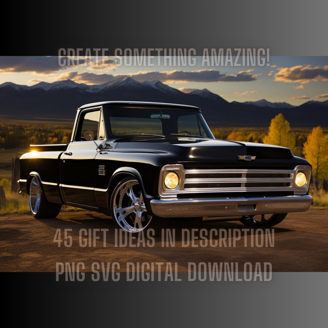 Black 68 Chevy C10 Pickup PNG Bundle, Classic Muscle Truck Wall Art Png ...