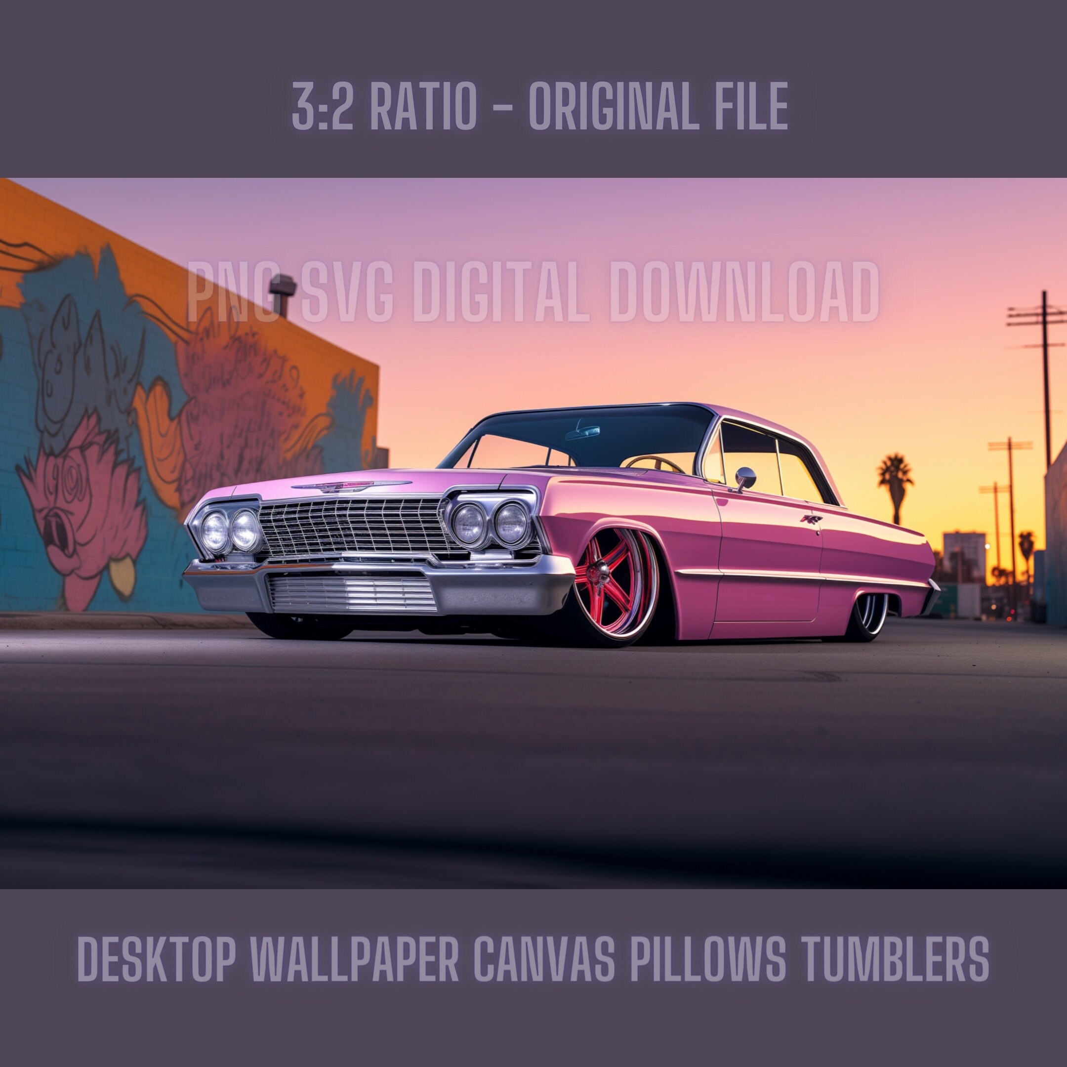 Pink Impala SS Lowrider PNG Digital Download, Woman Cave Décor & Unique ...