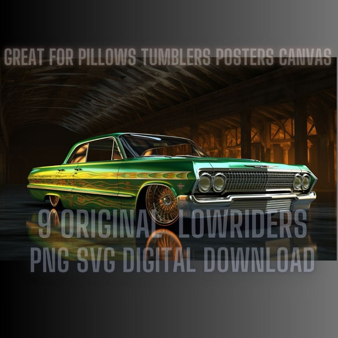 Green Gold 64 Impala Lowrider PNG Bundle, Chicano Lowrider Png ...