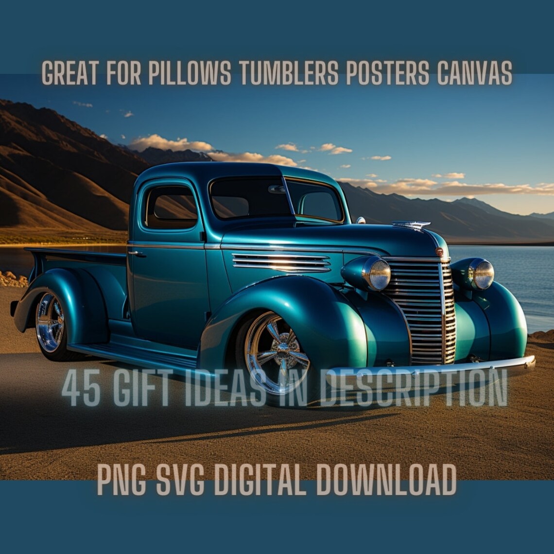 Vintage Blue Lowrider Truck PNG Bundle, Man Cave Décor: Retro Lowrider ...