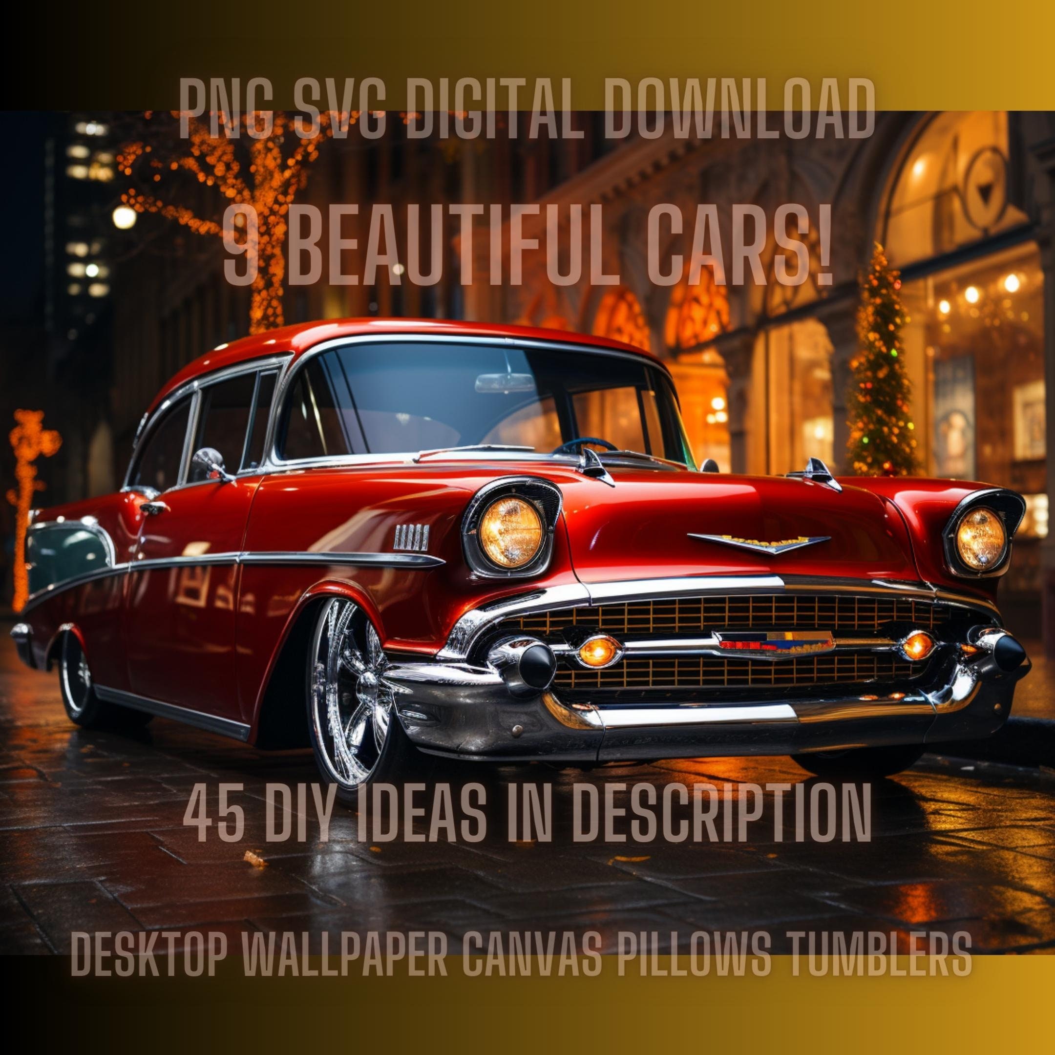 Classic Red 57 Chevy PNG 9 Car Bundle, Digital Download, Vintage Muscle ...