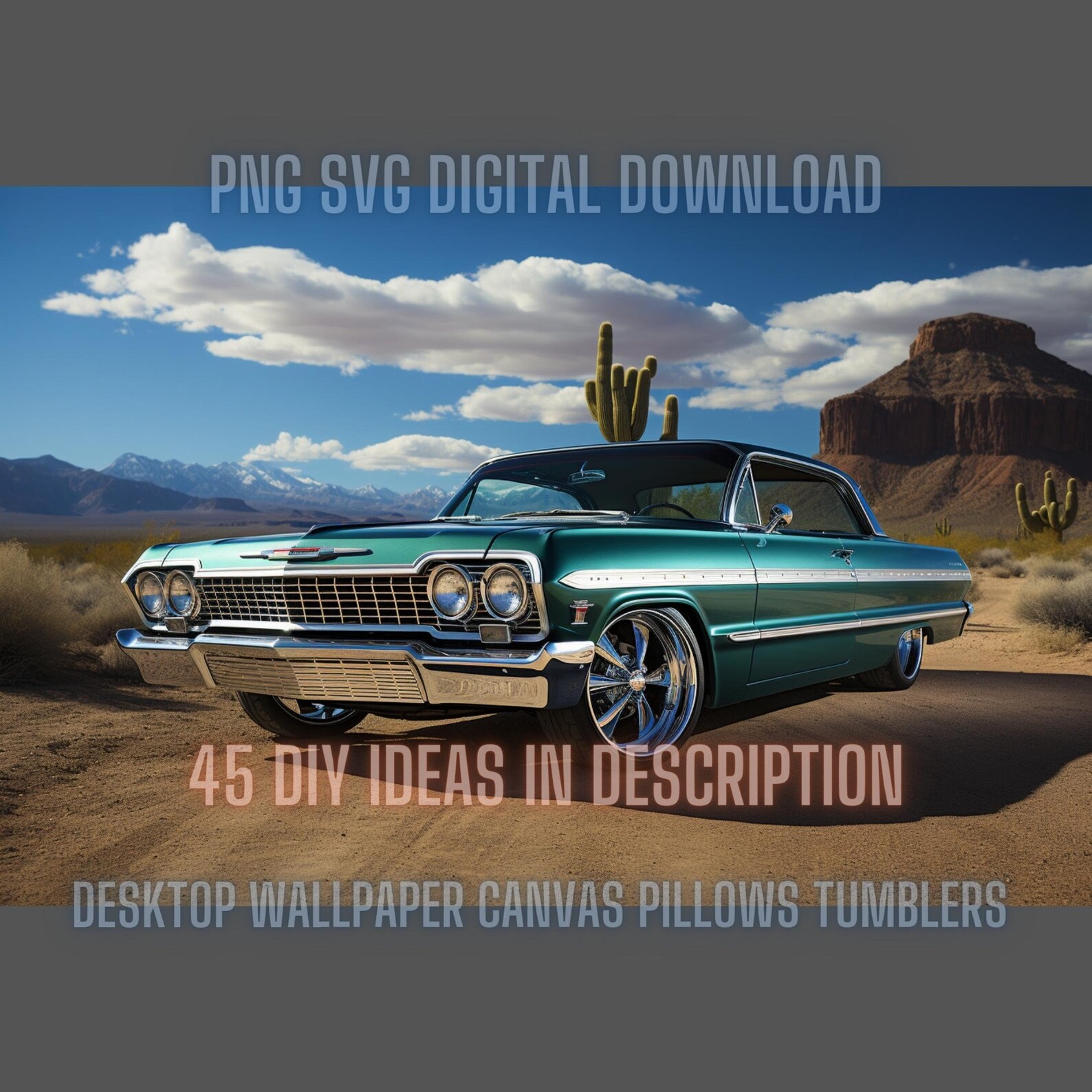 Custom 64 Impala Blue Lowrider PNG Bundle, Chicano Lowrider Png ...
