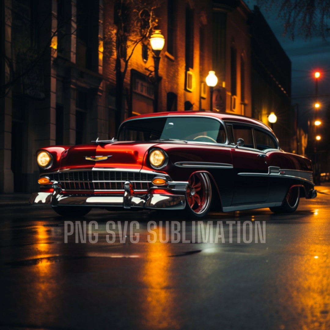 57 Chevy Muscle Car Night Scene - Vintage Car Guy Gift (digital ...